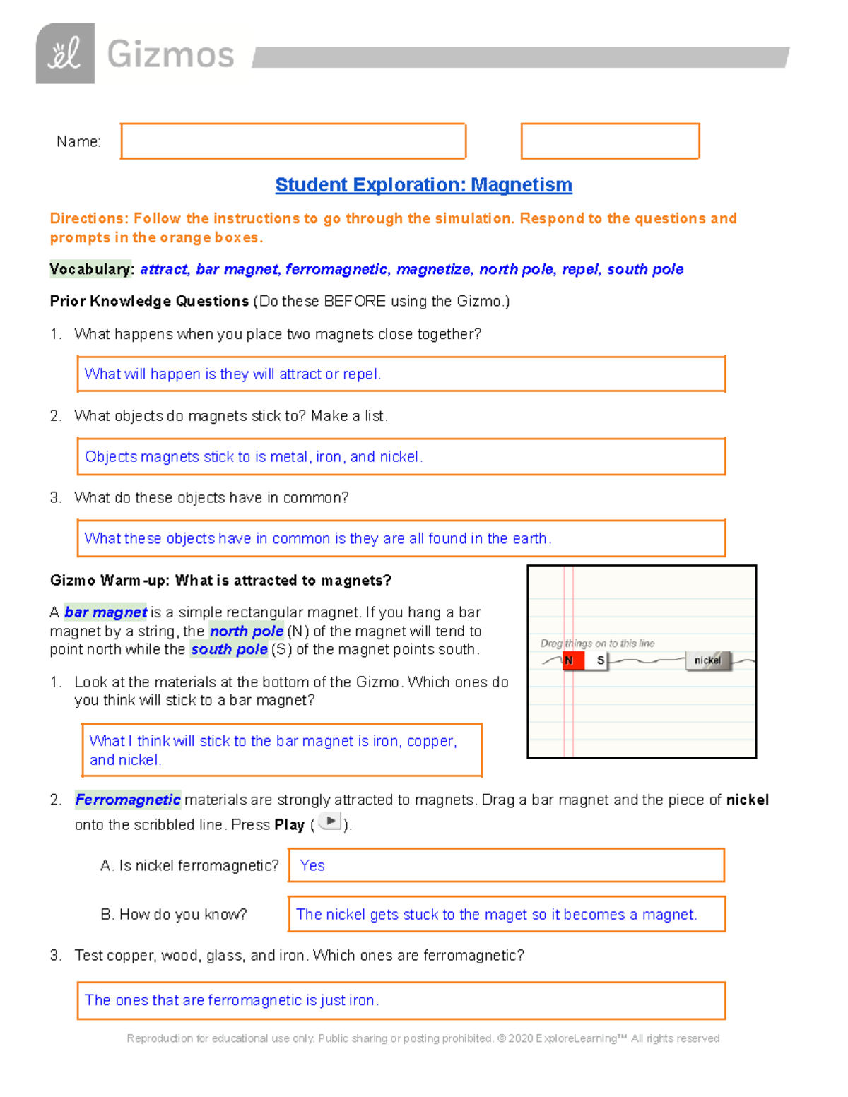 15 Magnetism SE - Name: Student Exploration: Magnetism Directions ...