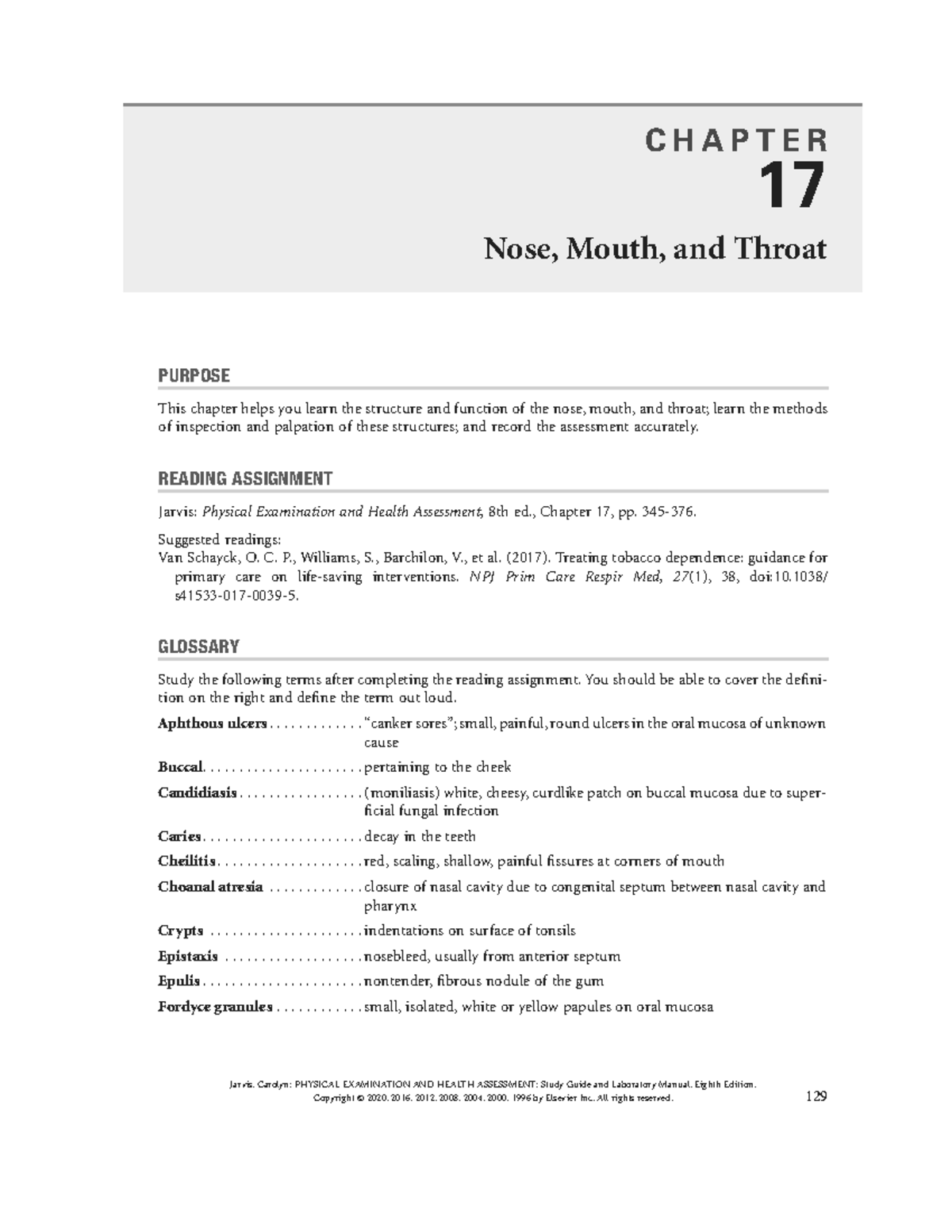 Ch 17 workbook - Nnn - Jarvis, Carolyn: PHYSICAL EXAMINATION AND HEALTH ...