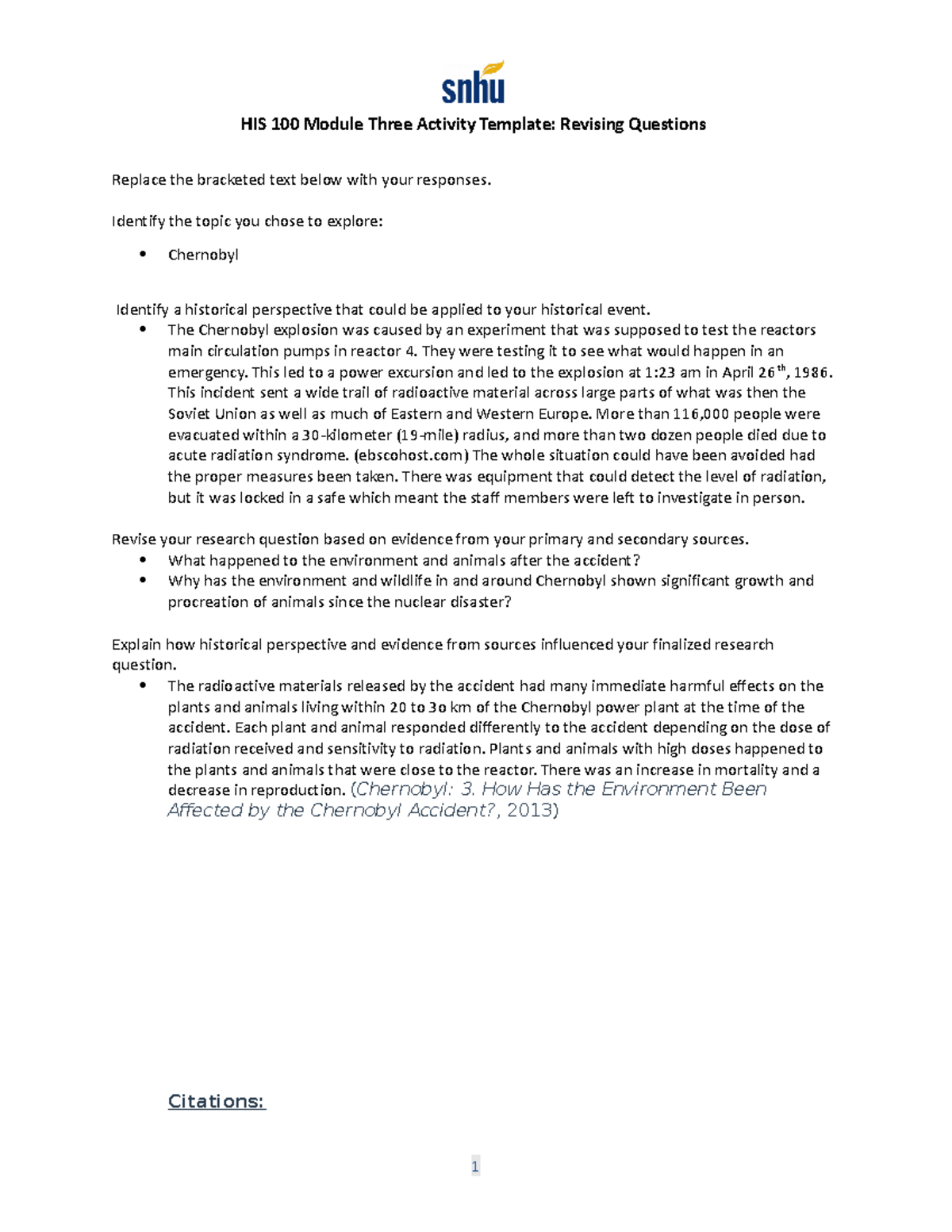 HIS 100 Module Three Activity Revising Questions Template - HIS 100 ...