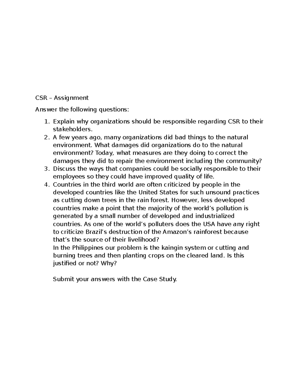 CSR-Assignment-No - SRGG - CSR – Assignment Answer the following ...