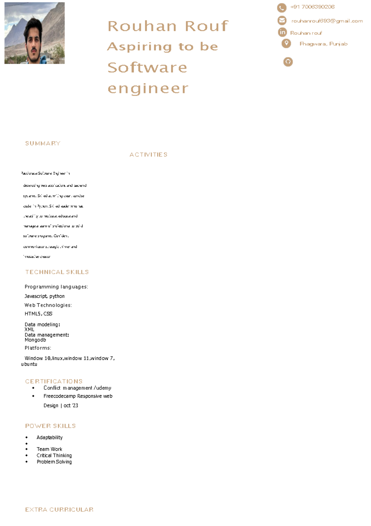 New CV Format 2 - Practical of ece 249 ca 2 - Rouhan Rouf Aspiring to be Software engineer ...