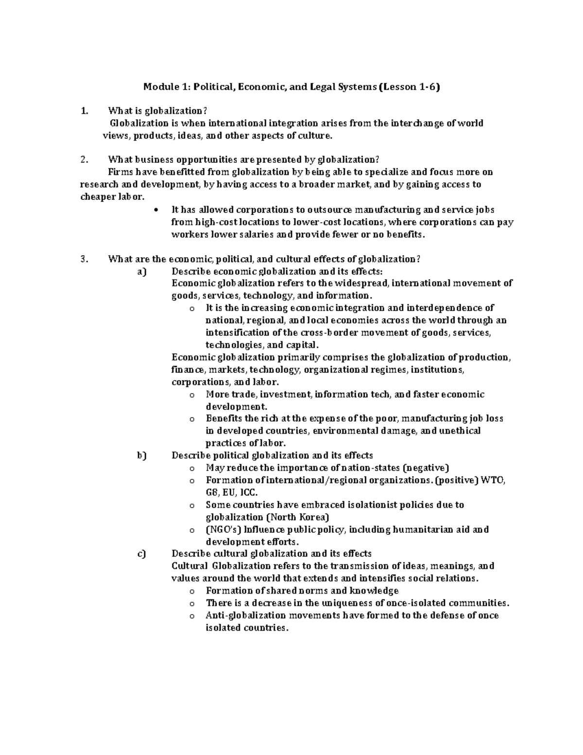 D080 Module 1 Enhanced Study Guide - Module 1: Political, Economic, and ...