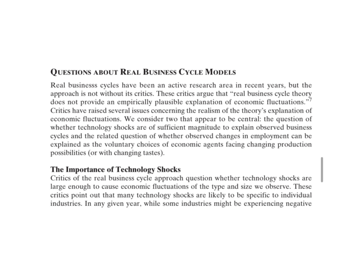 Questions About REAL Business Cycle Models - MACRO ECONOMICS - Studocu