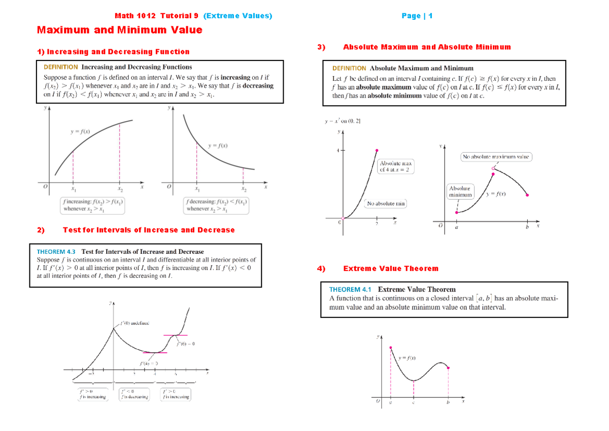 Math 1012 (Tutorial 9) Maximum and Minimum & Optimization - Math 1012 ...