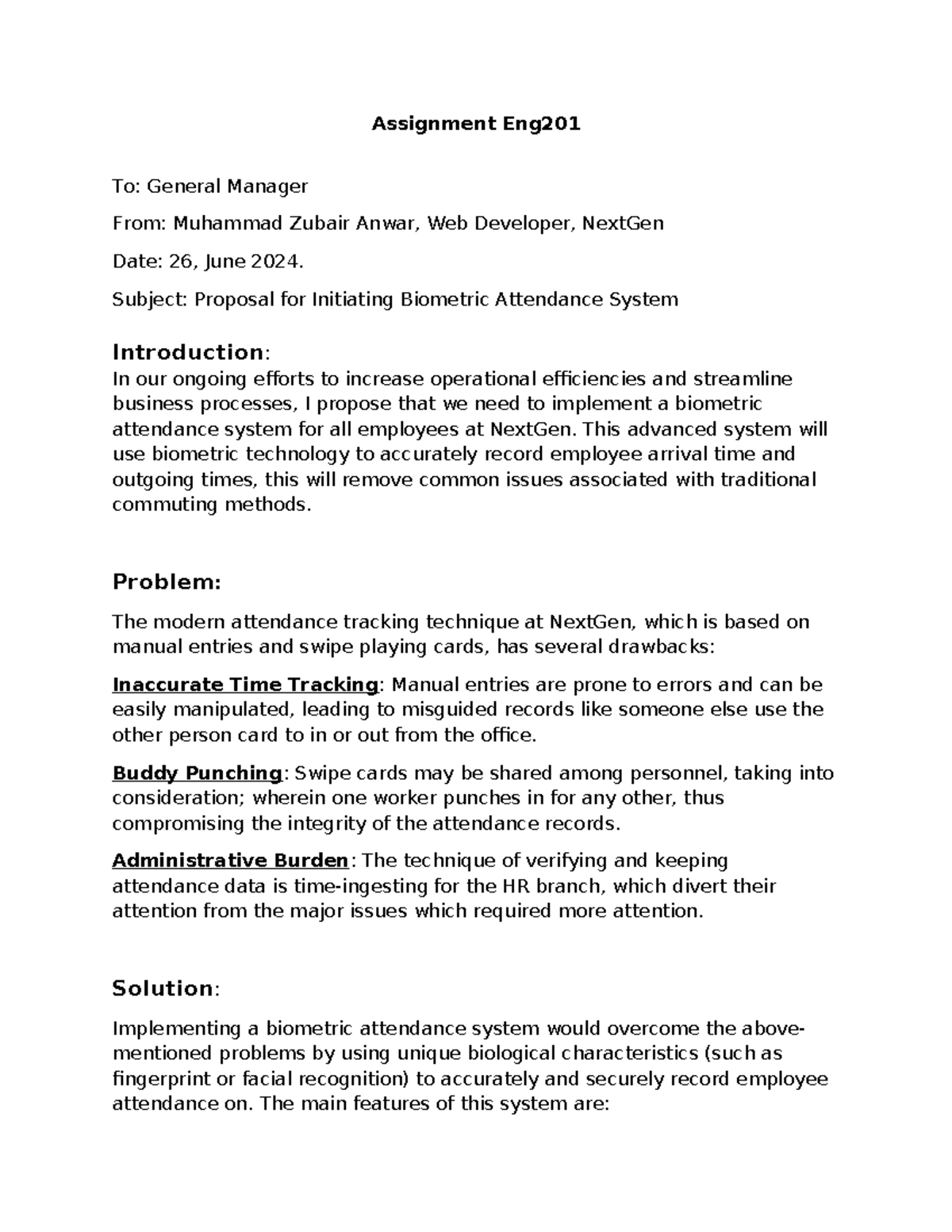 To General Manager - Assignment - Assignment Eng To: General Manager ...