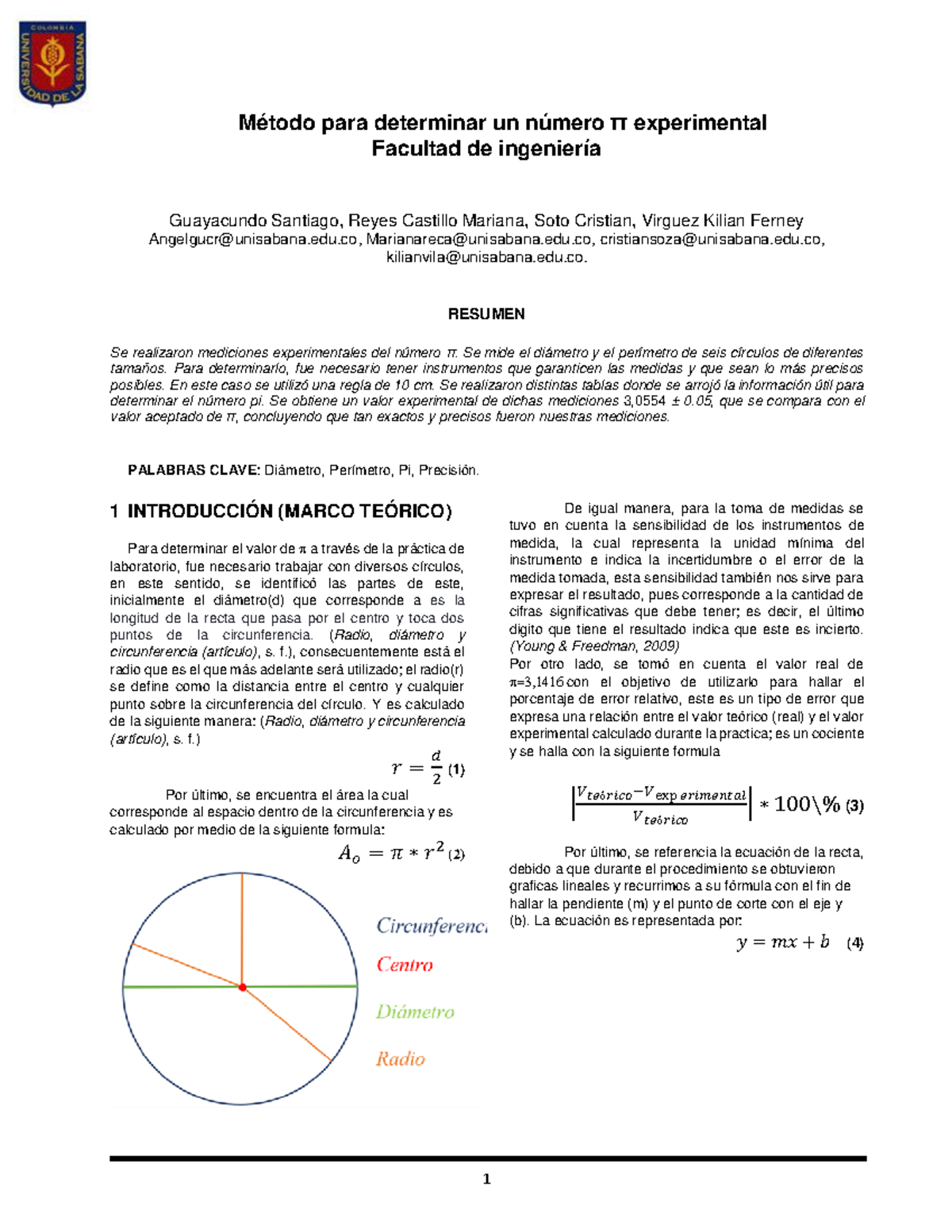 Informe N°1 Calcular pi - Método para determinar un número π ...