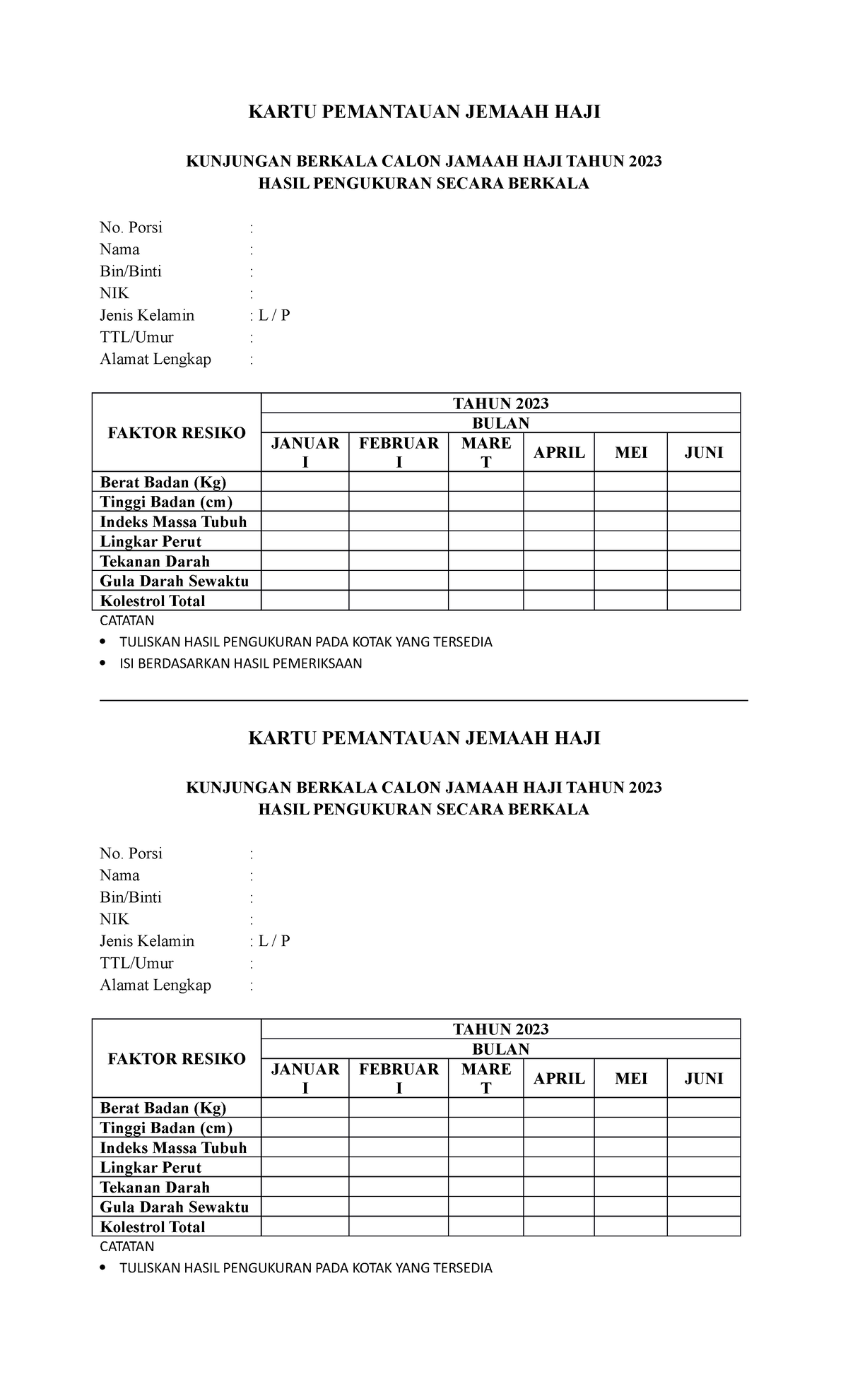 Kartu Pemantauan Jemaah HAJI - KARTU PEMANTAUAN JEMAAH HAJI KUNJUNGAN ...