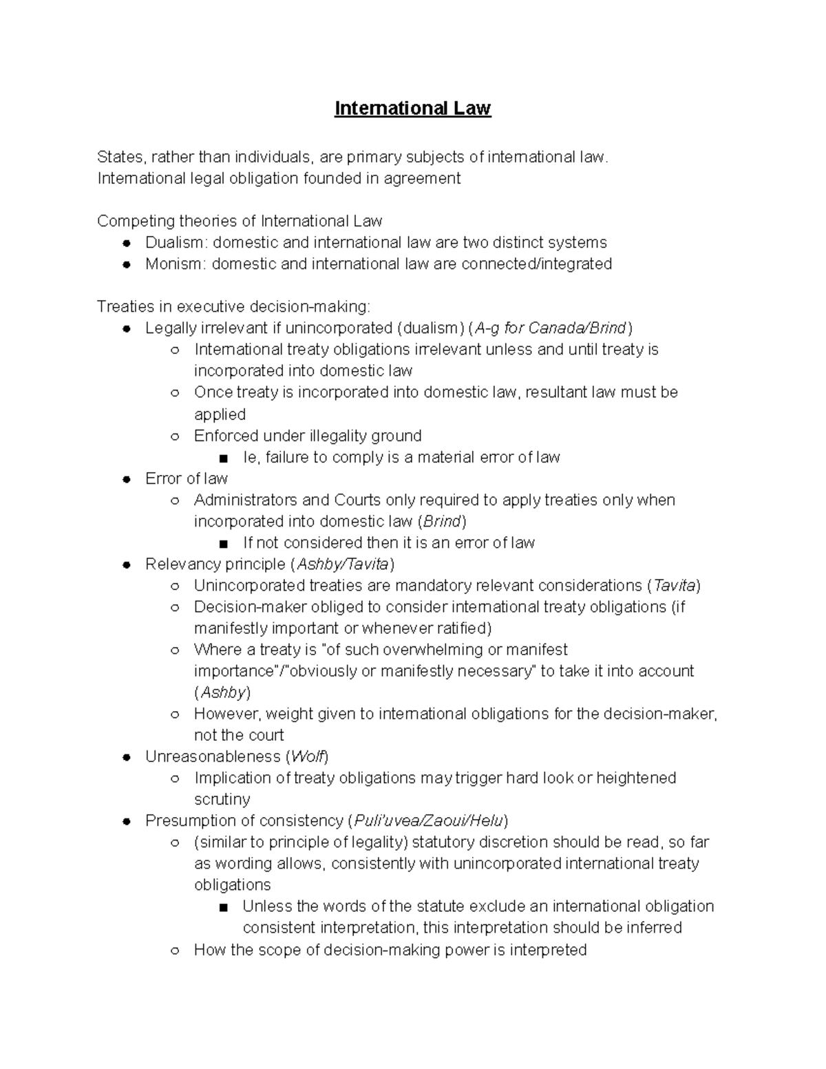 Cheat Sheet - International Law - International Law States, rather than ...