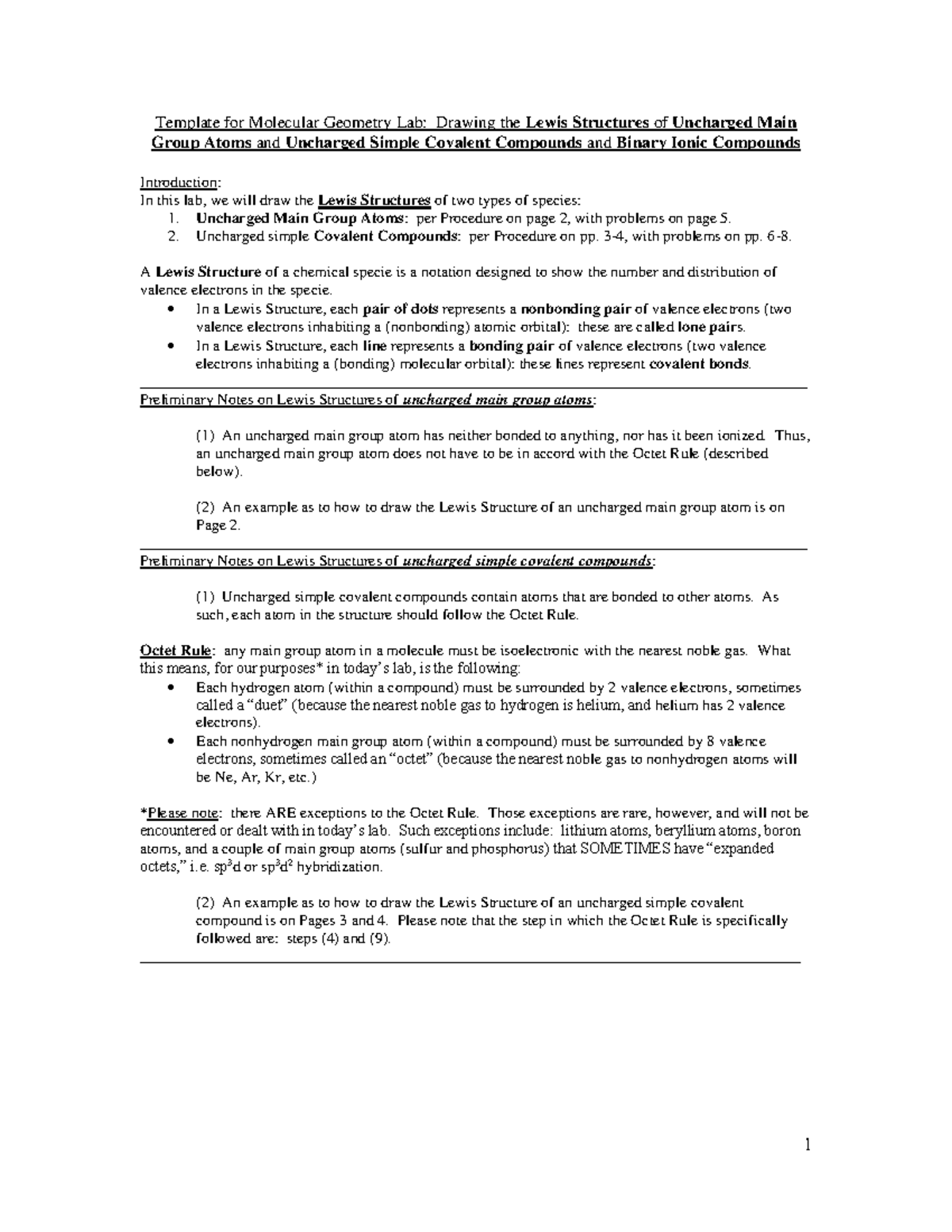 Lab 5 completed - gen chem lab - Template for Molecular Geometry Lab ...