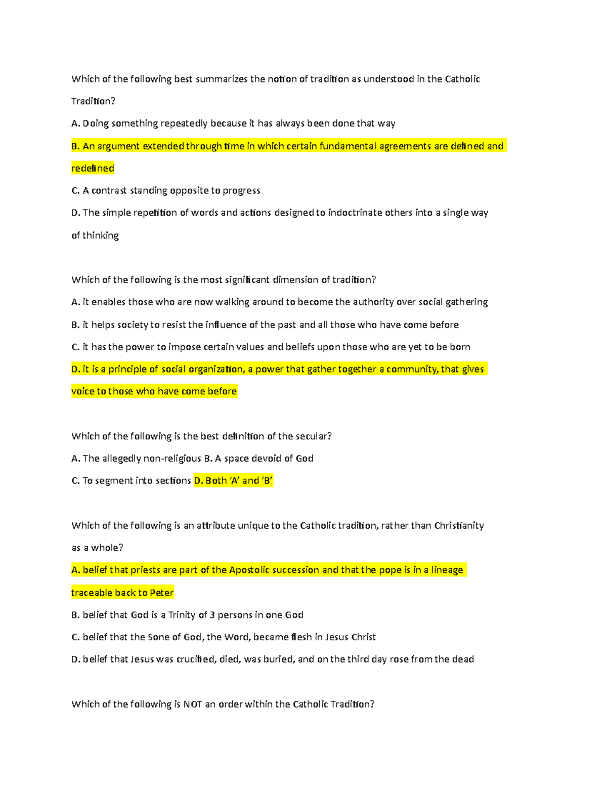 Theology 154 Practice Test with answers - Which of the following best ...