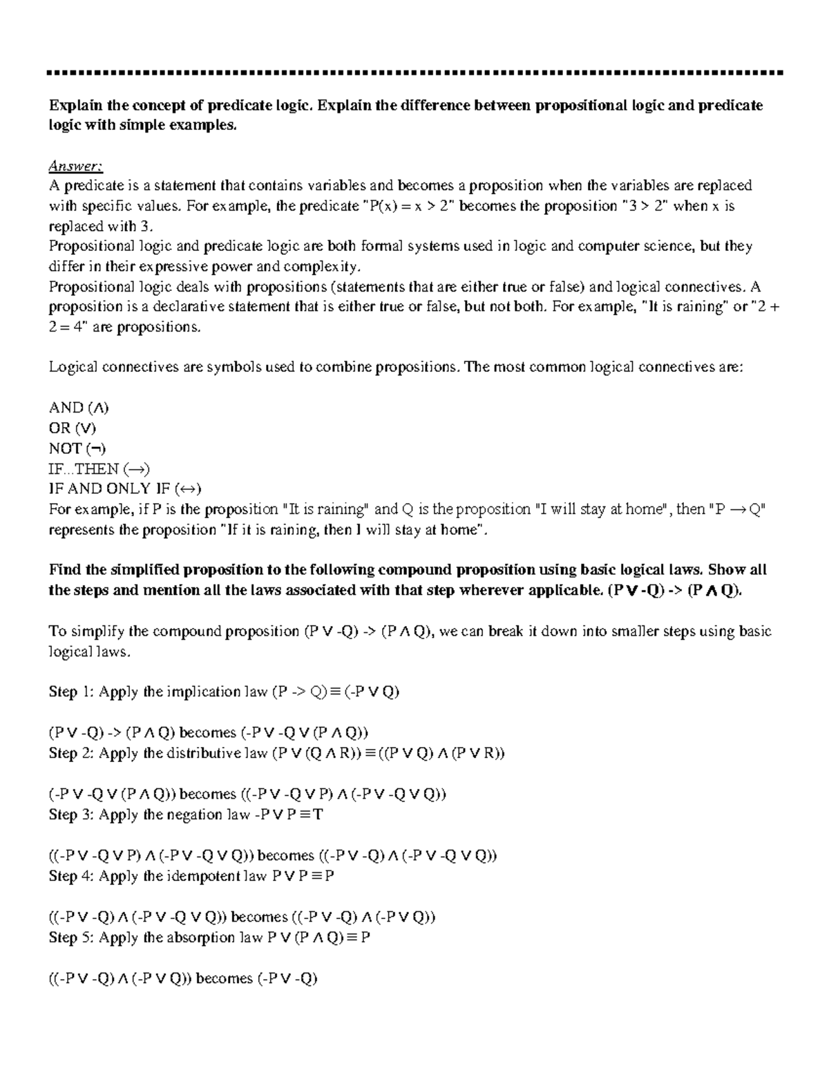 Unit 5 - Written Assignment - Explain the concept of predicate logic ...