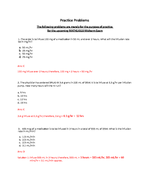 YL Module 1 Practice Problems Answer Key - MATH14310 - Sheridan College ...