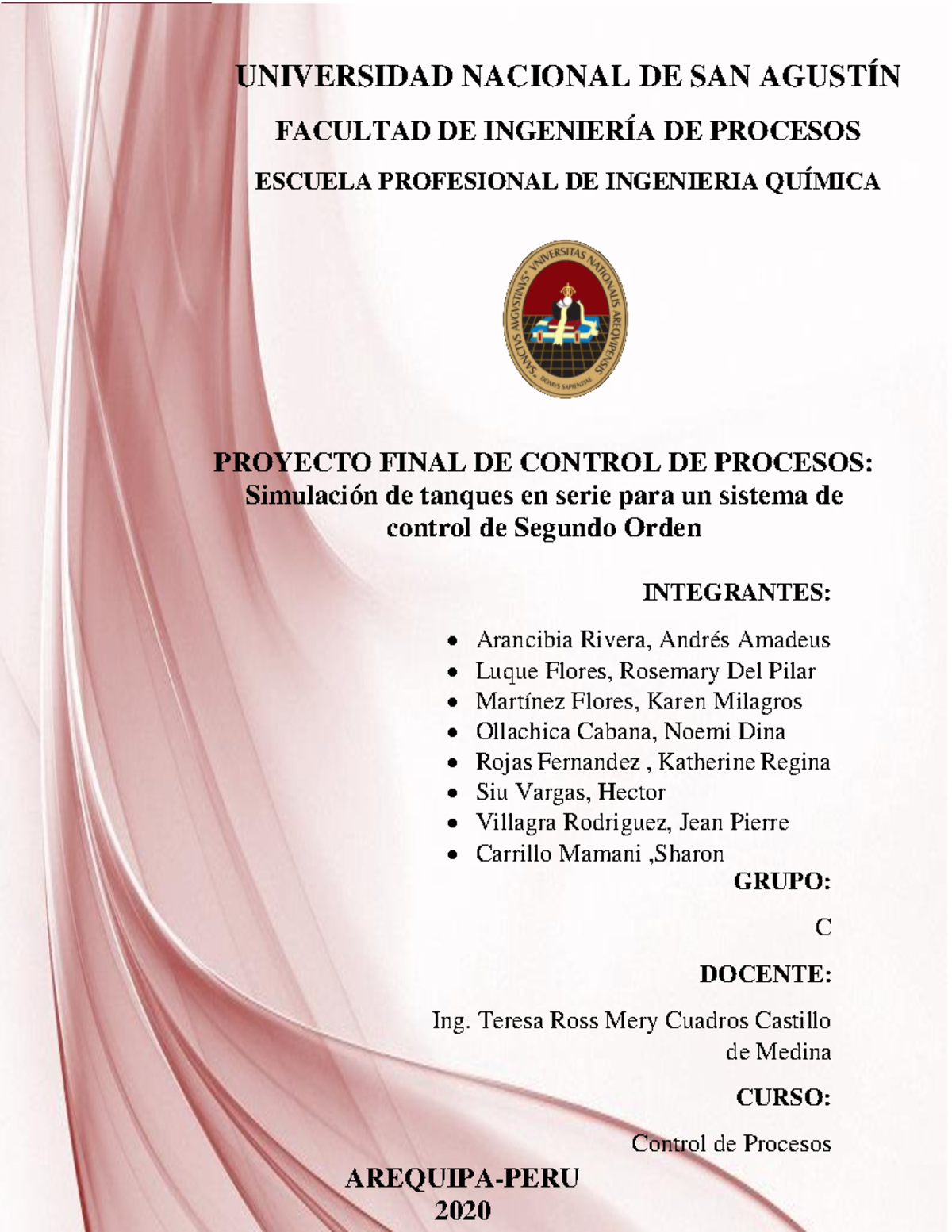 Proyecto Final DE Control DE Procesos Grupo C2 - Warning: TT: undefined function: 32 UNIVERSIDAD ...