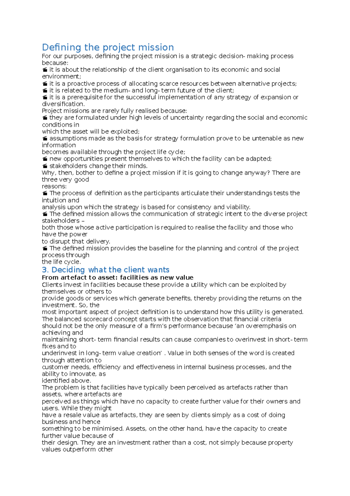 Defining the project mission - Project missions are rarely fully ...