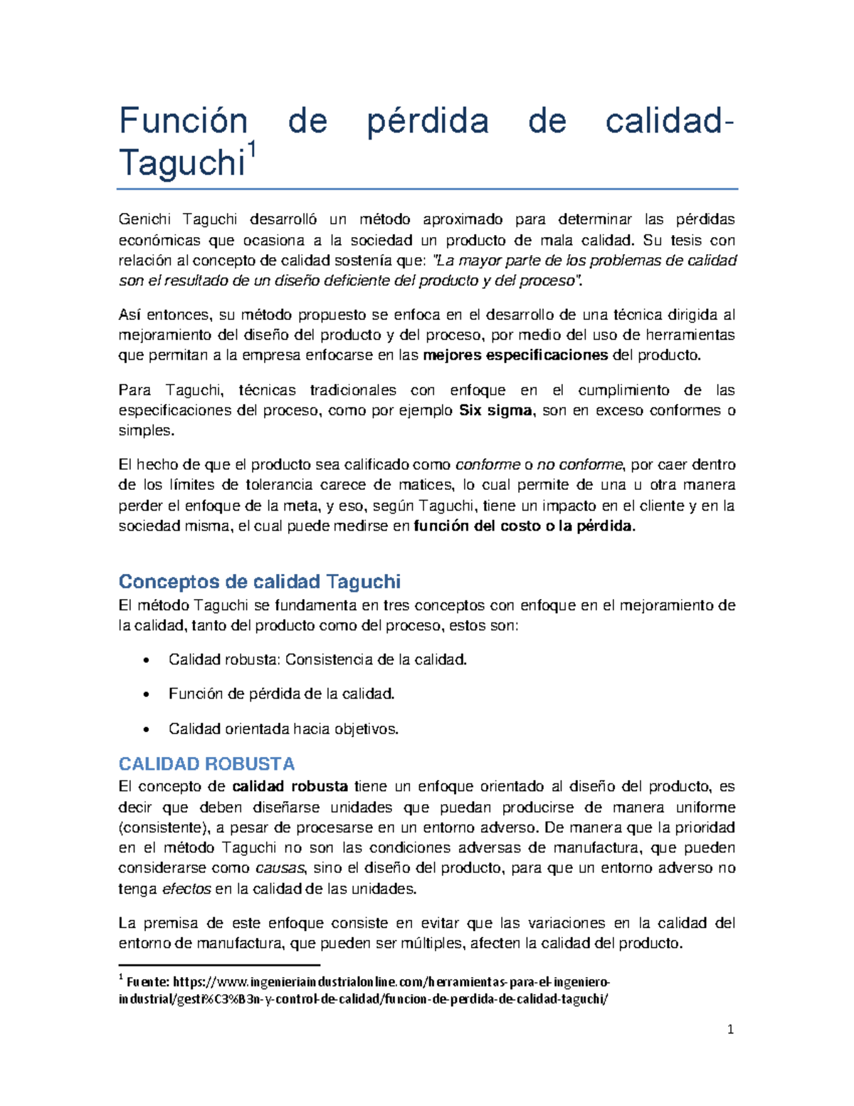 Funcion de perdida de calidad - Función de pérdida de calidad- Taguchi ...