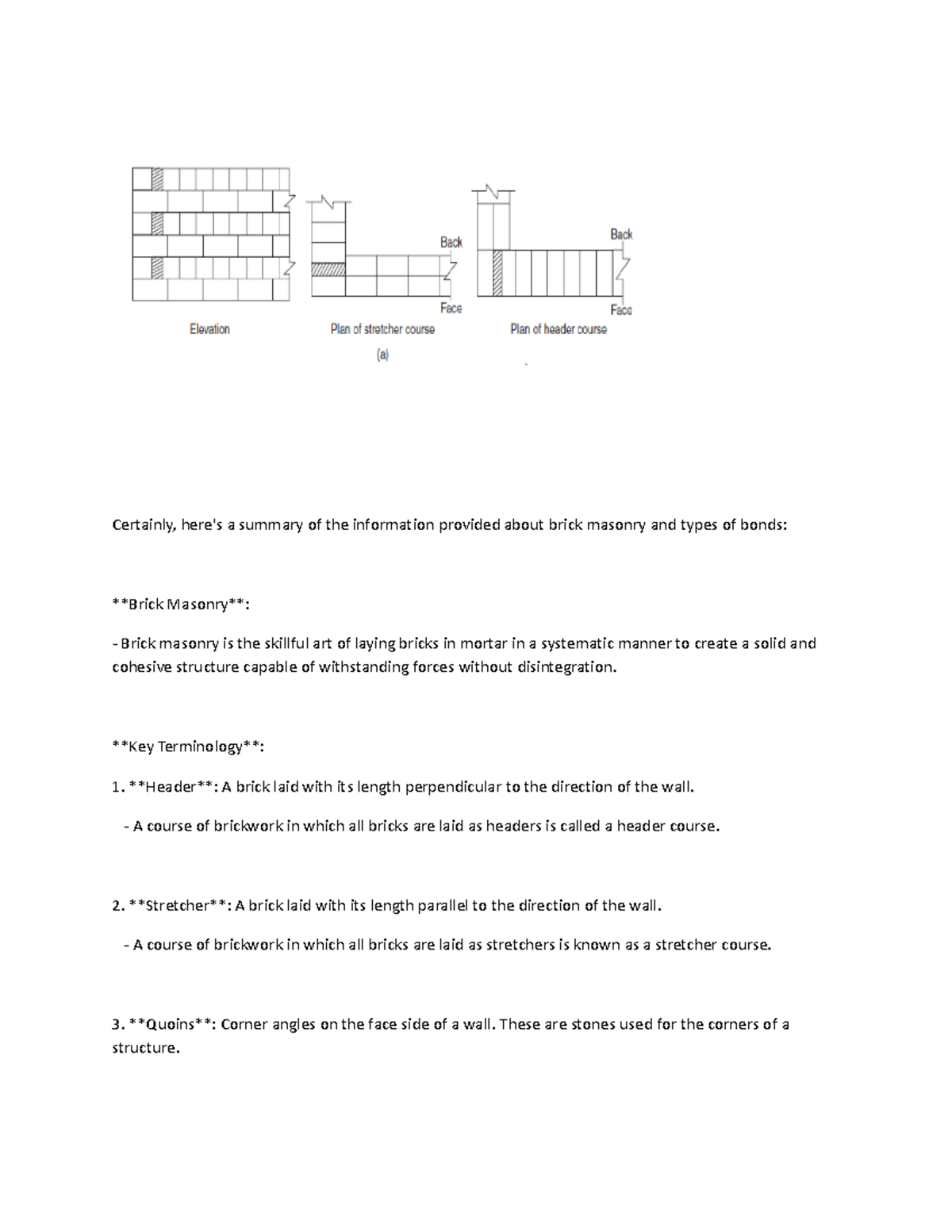 Civil m2 - Certainly, here's a summary of the information provided about brick masonry and types ...
