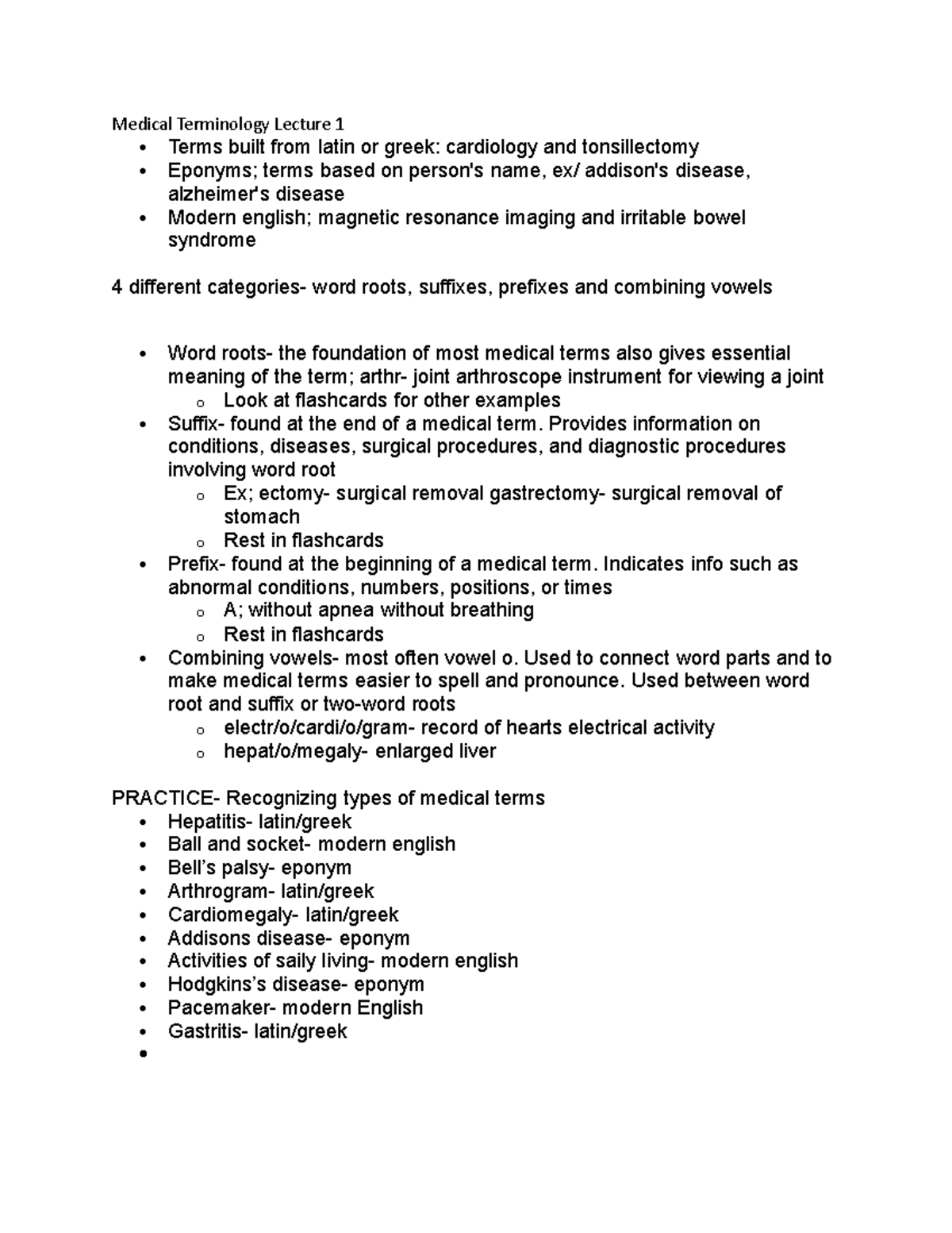 Medical Terminology Lecture 1 - Provides information on conditions ...