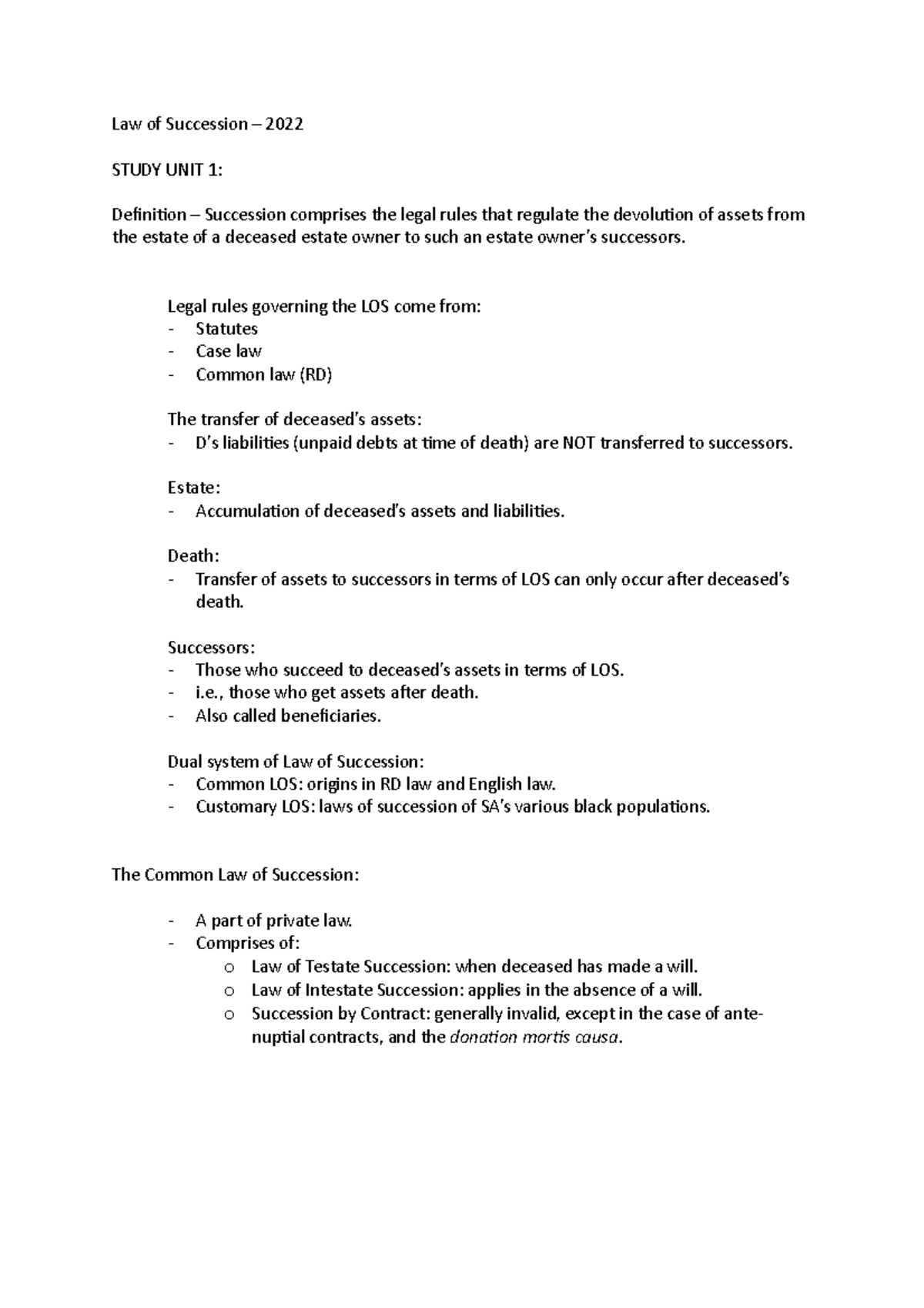Law of Succession Master Document - Law of Succession – 2022 STUDY UNIT ...