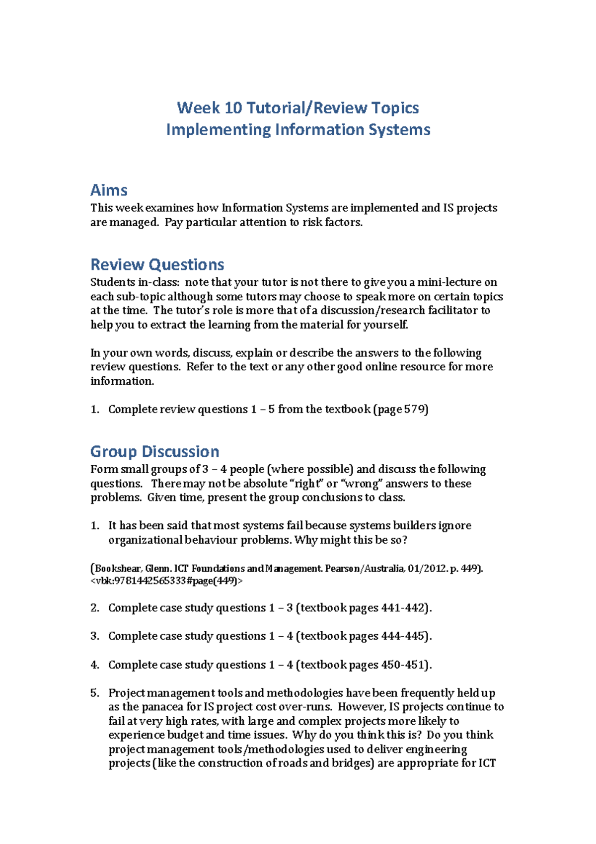 20246 Week-10-tute - tutorial solutions - Week 10 Tutorial/Review ...