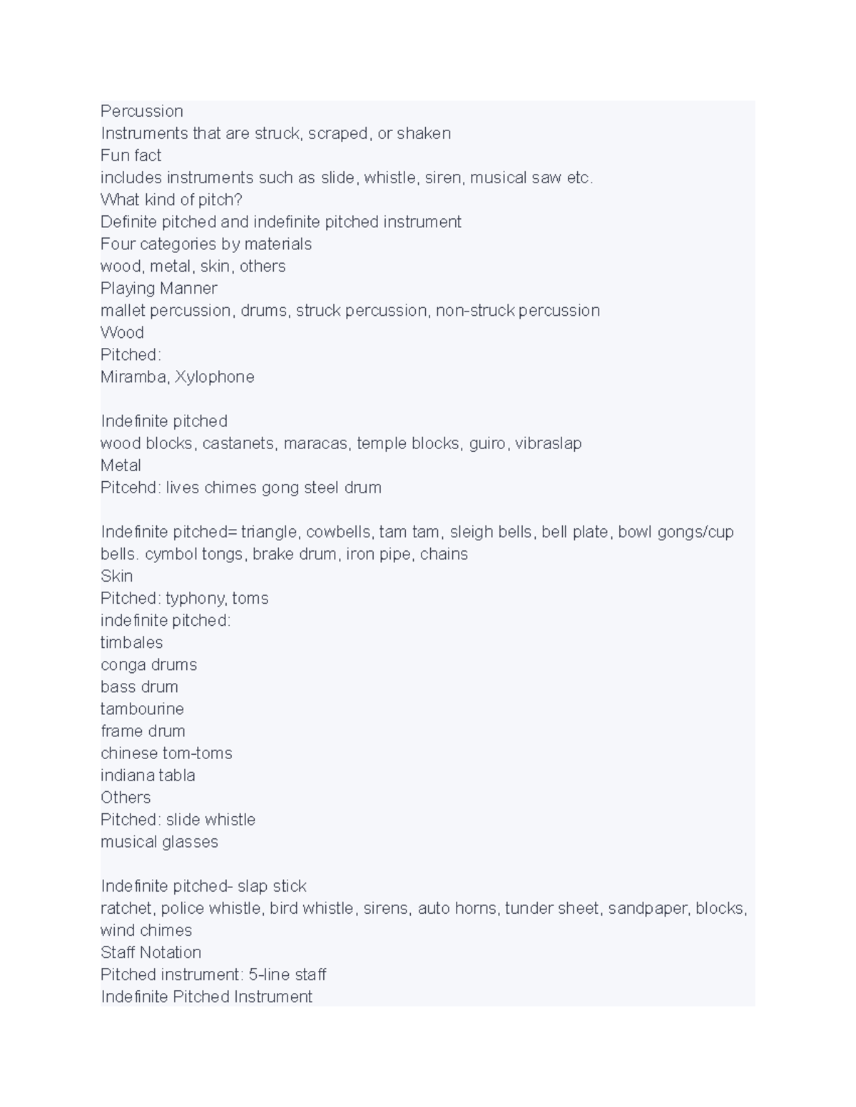 Muag 1117 - notes for percussion class - Percussion Instruments that ...