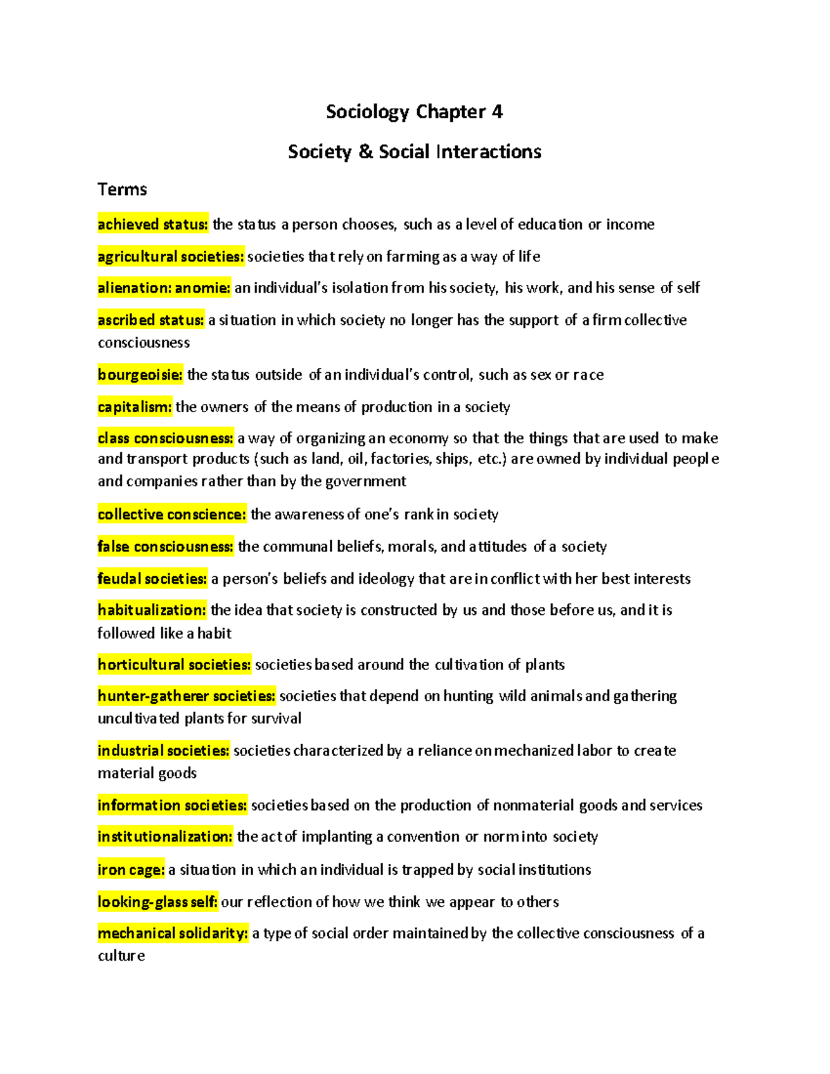SOC Exam 1 Review - Sociology Chapter 4 Society Social Interactions ...