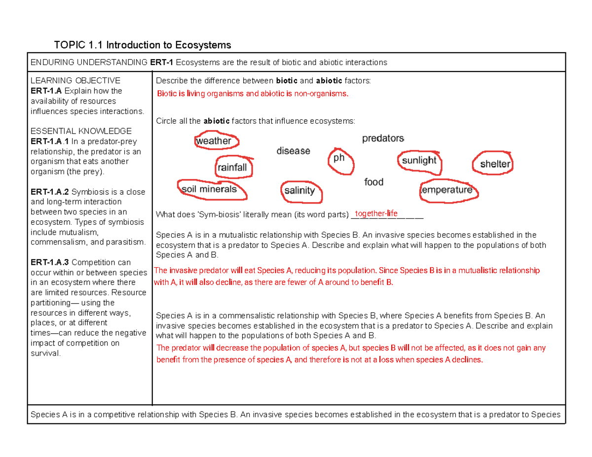 Kami Export - Annette Rios - 3rd Topic 1.1 &1.2 - TOPIC 1 Introduction to Ecosystems ENDURING ...