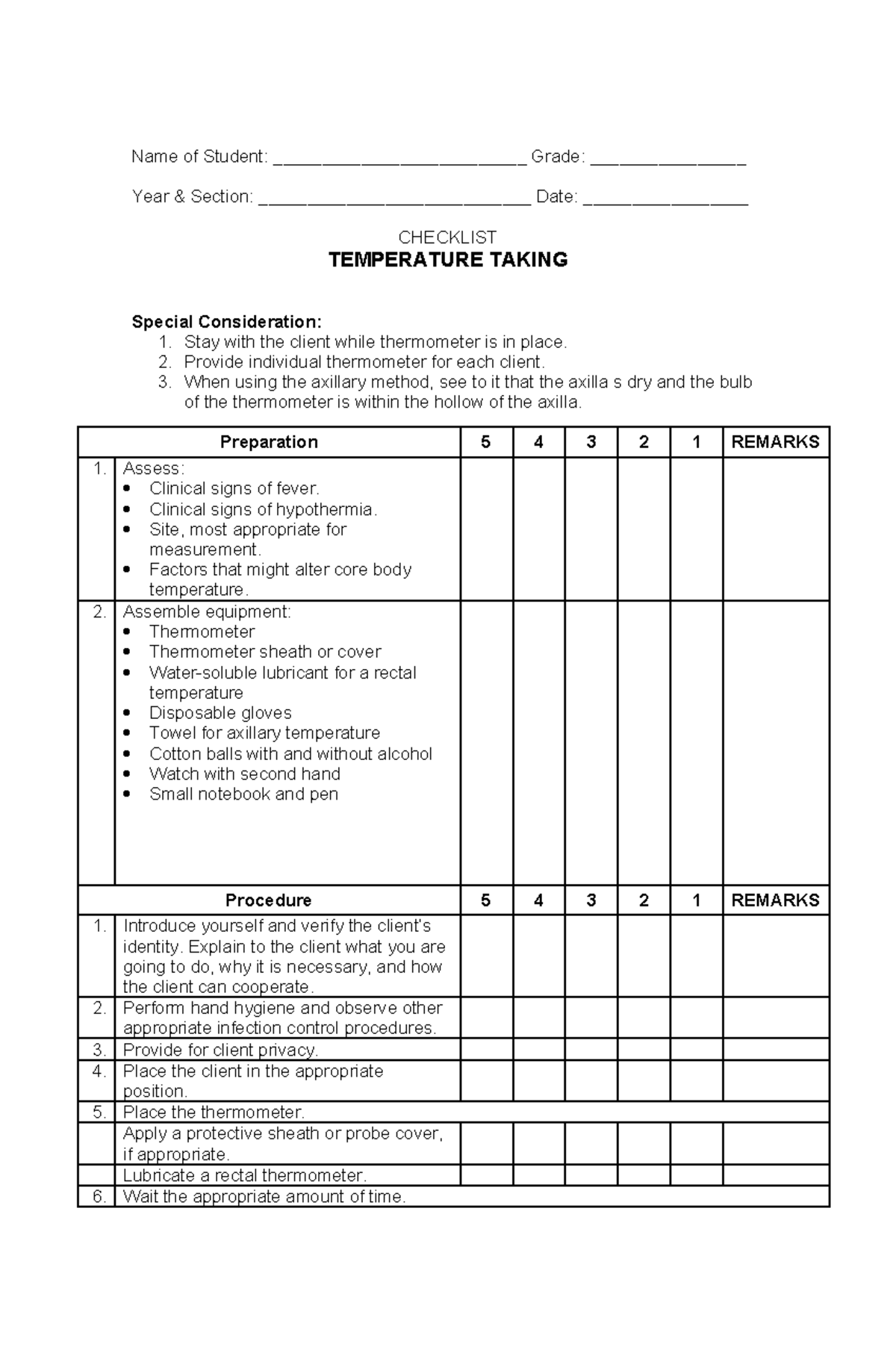 TEMP Checklist - Name of Student: __________________________ Grade ...