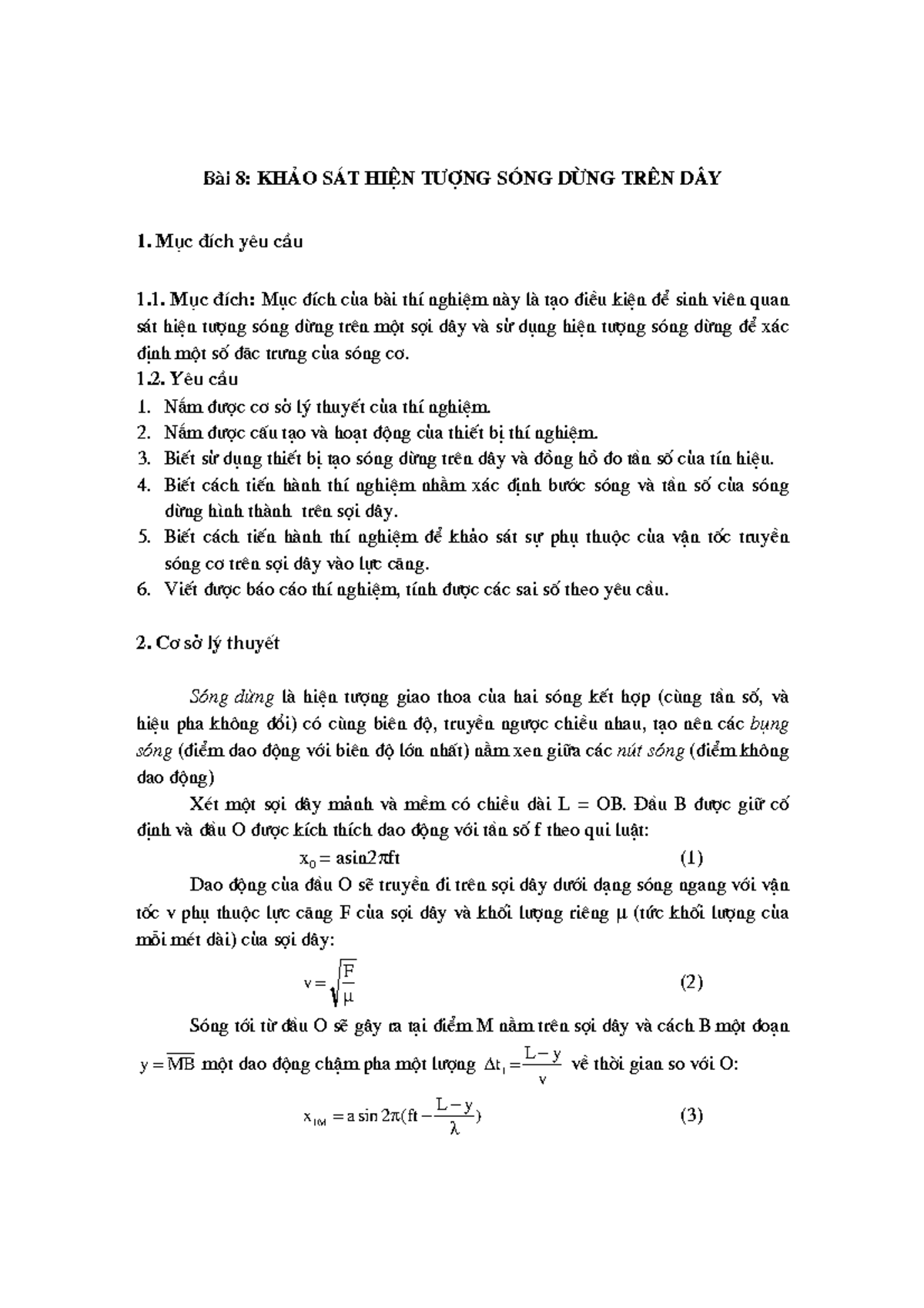 Bai 1.8 - Khao sat hien tuong song dung tren day - B i 8: Kh¶o s ̧t ...