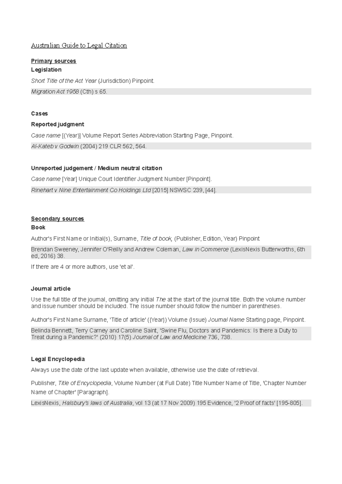AGLC - Footnotes - Australian Guide to Legal Citation Primary sources ...