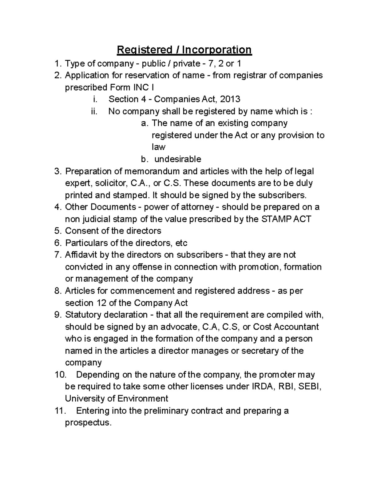 Registered Incorporation - Registered / Incorporation Type of company ...