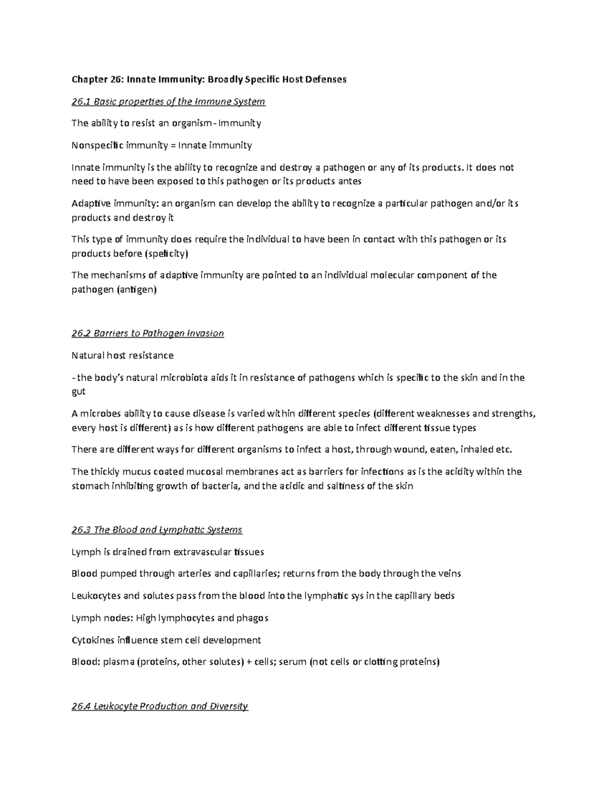 314 micro bio study guide chapters 26, 27 - Chapter 26: Innate Immunity ...