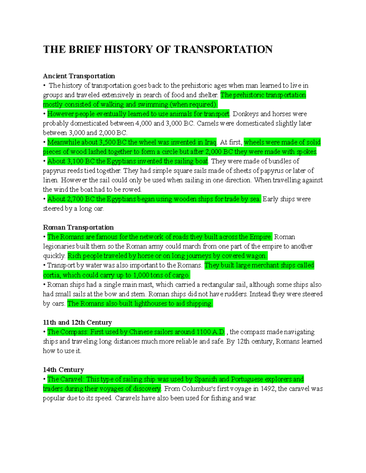 THE Brief History OF Transportation - THE BRIEF HISTORY OF ...