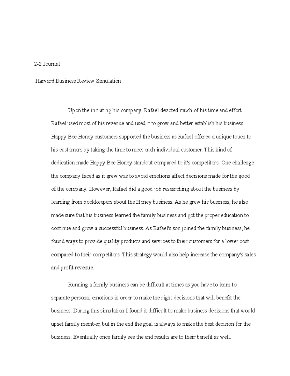 Week 2 simulation journal - 2-2 Journal: Harvard Business Review ...