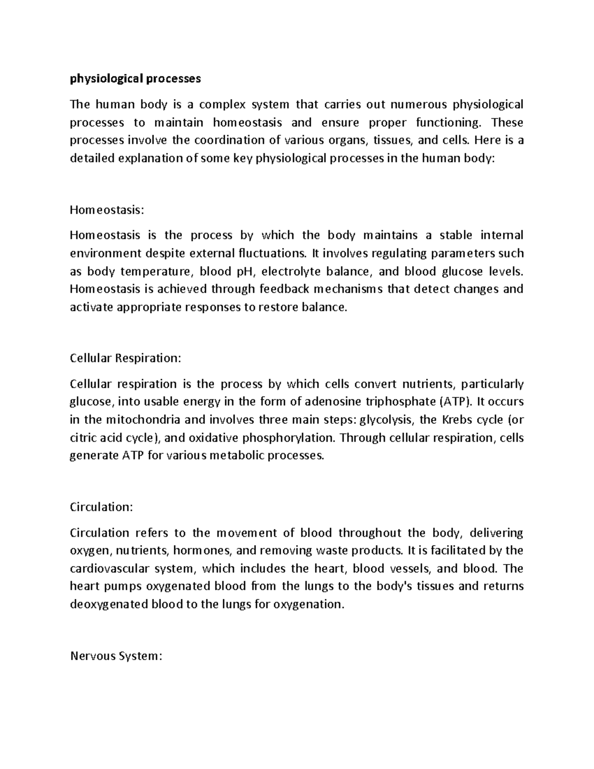 Physiological processes - physiological processes The human body is a ...