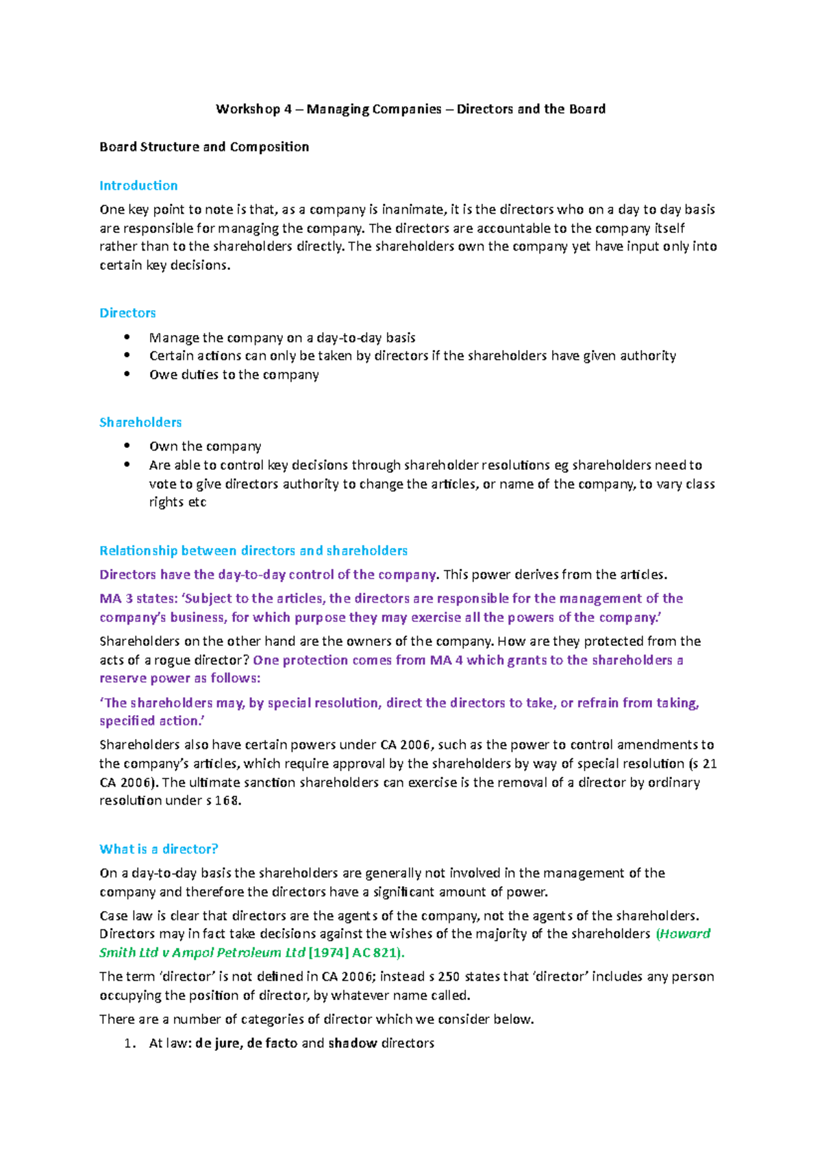 Workshop 4 - Company - W4 - Workshop 4 – Managing Companies – Directors ...