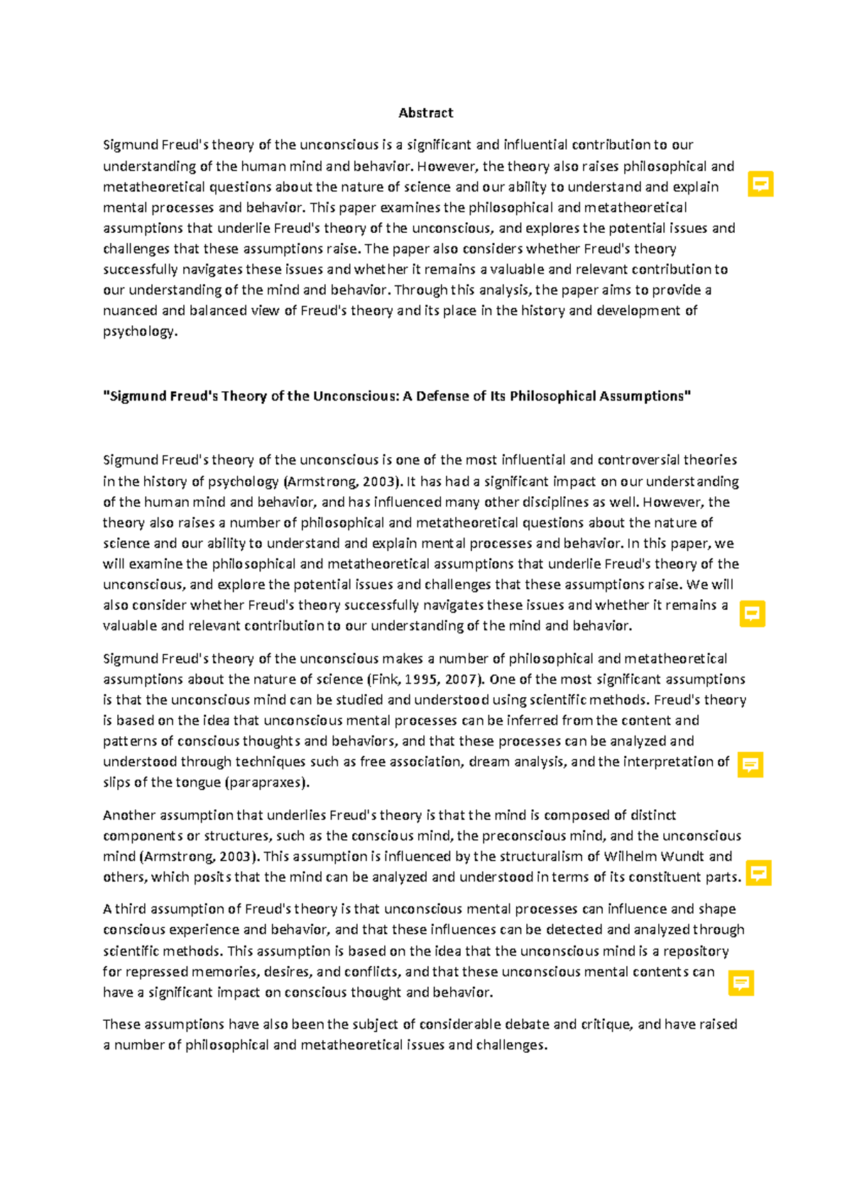 PSYC325 Example Essay on Freud and Science - Tim comments - Abstract ...