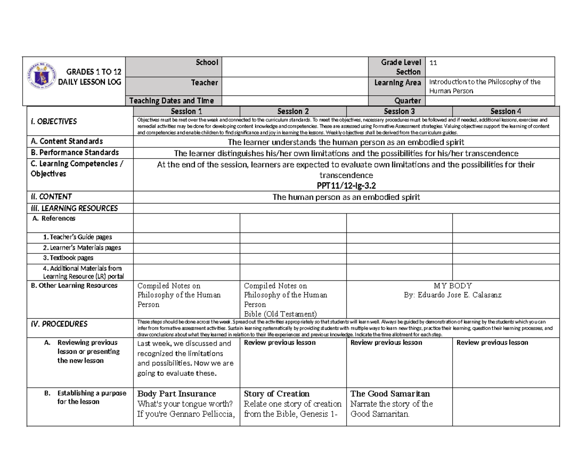 Week g - Transcendence - Module - I. OBJECTIVES Session 1 Session 2 Session 3 Session 4 ...