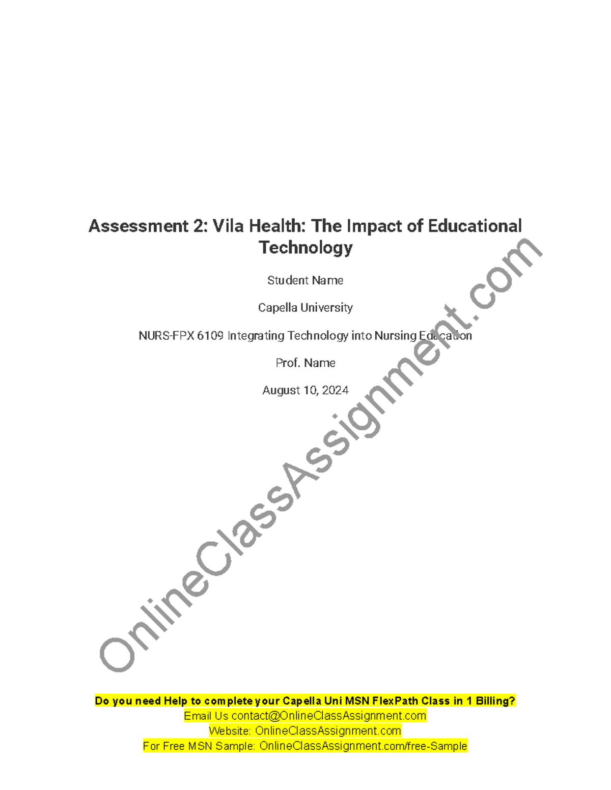 NURS FPX 6109 Assessment 2 Vila Health The Impact of Educational Technology - Assessment 2: Vila ...