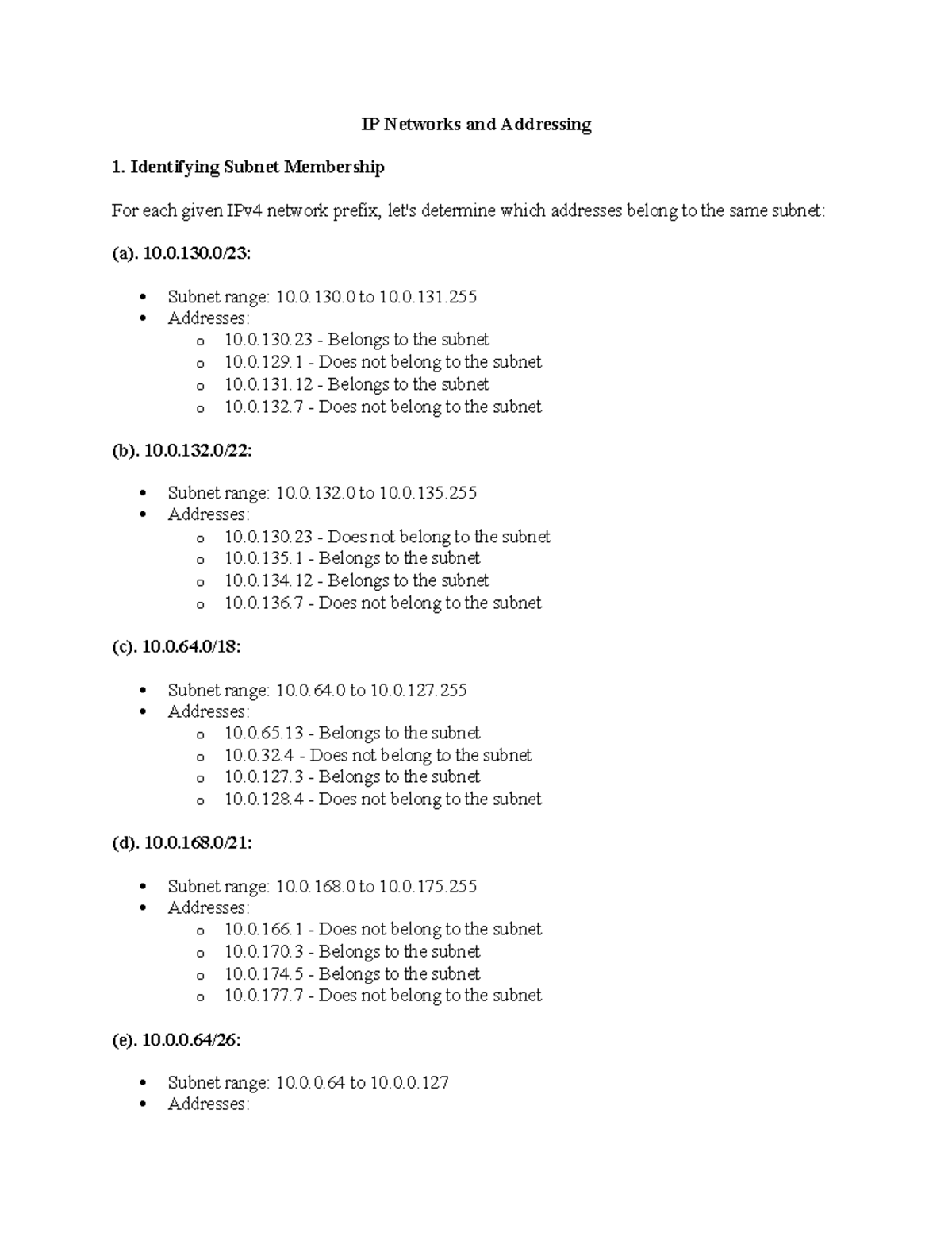 Written Assignment Unit 4 Ip Networks And Addressing 1 Identifying Subnet Membership For Each
