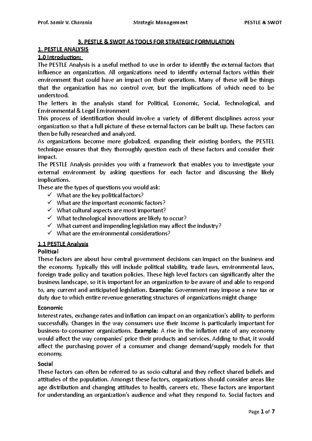 3. Pestel & SWOT Analysis - 3. PESTLE & SWOT AS TOOLS FOR STRATEGIC ...