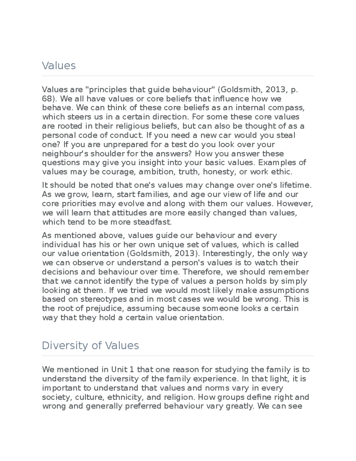 CH 3 - Lecture notes 3 - Values Values are "principles that guide ...