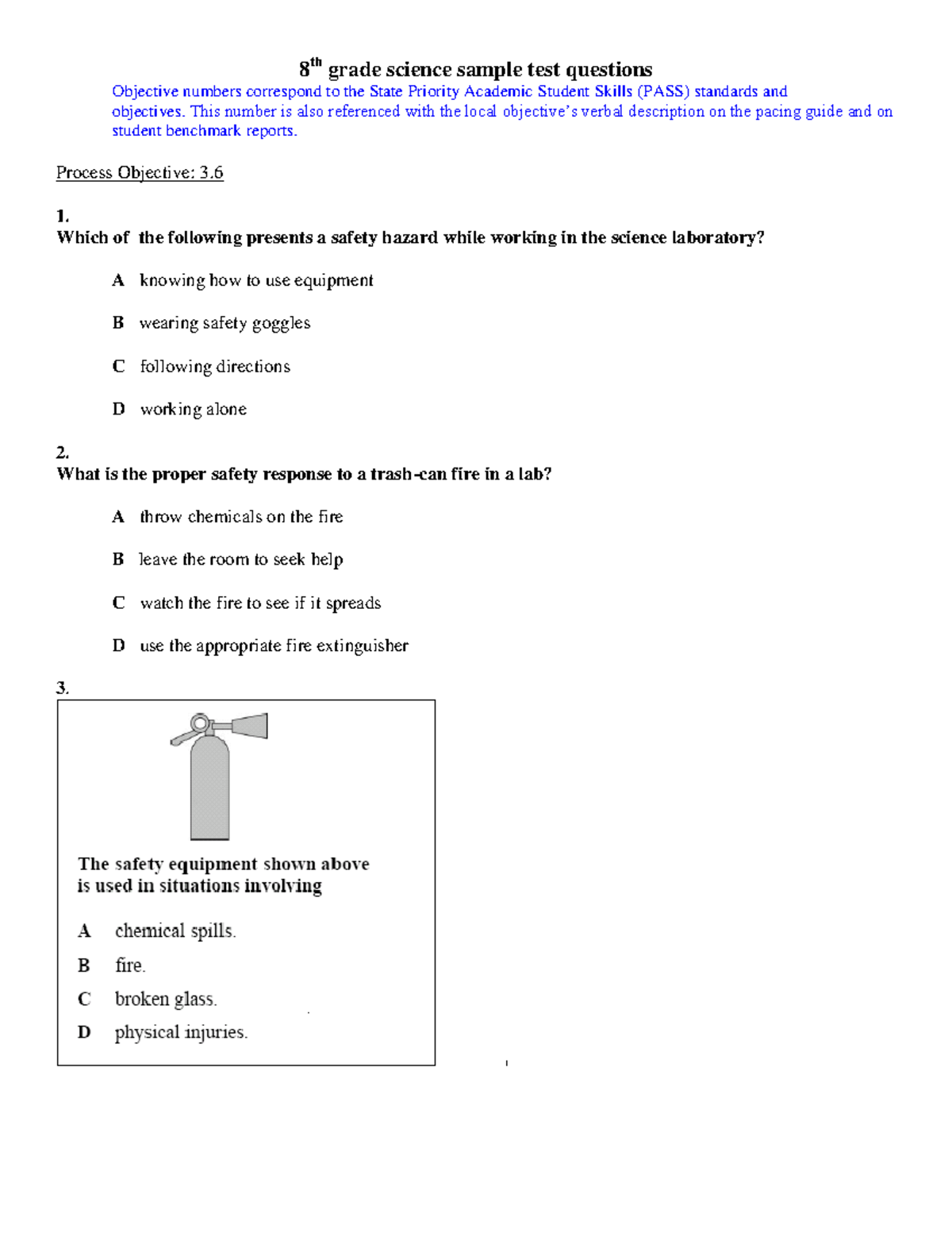 8thgrade Science Sample - 8 th grade science sample test questions ...