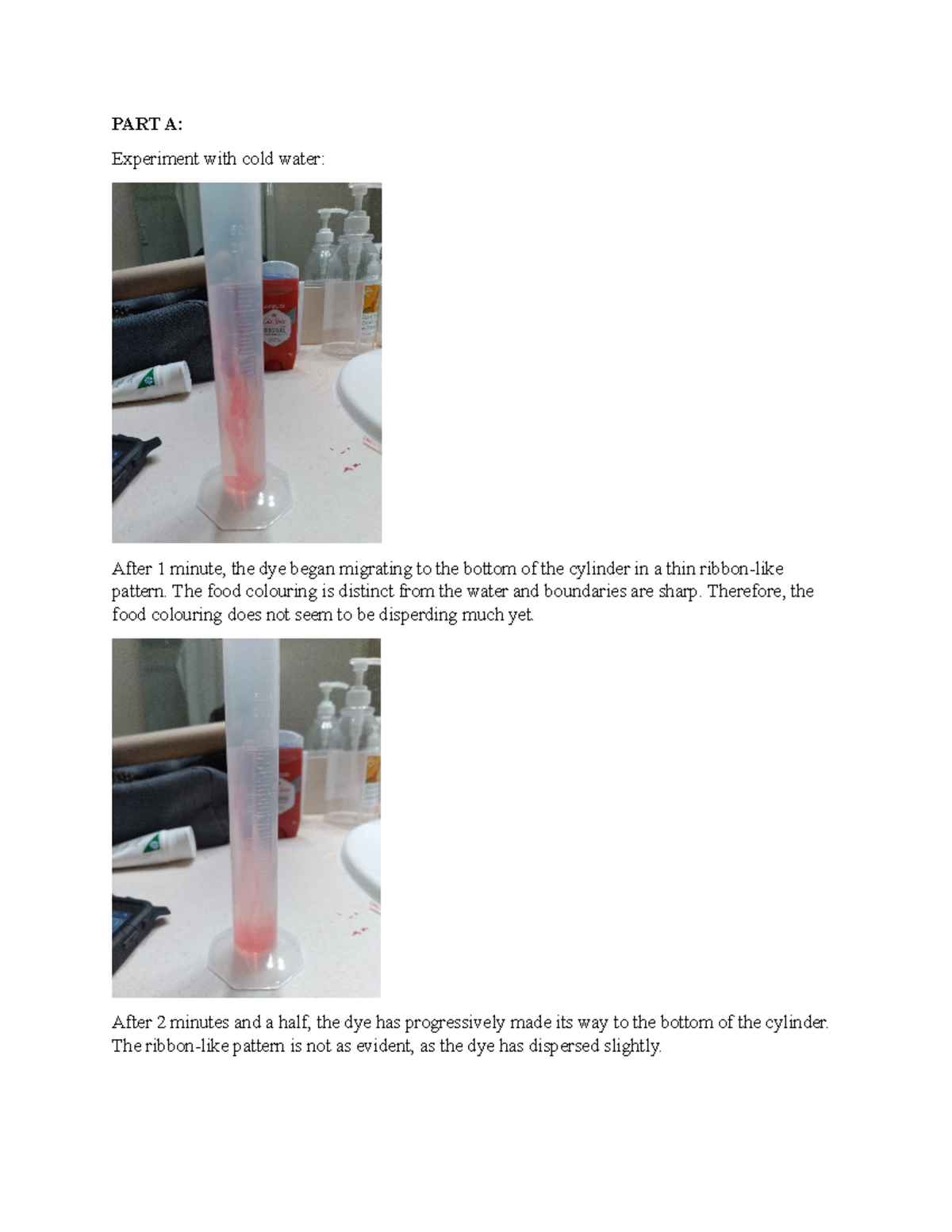 Phys Lab 5 - Phys Lab 5 - PART A: Experiment with cold water: After 1 ...