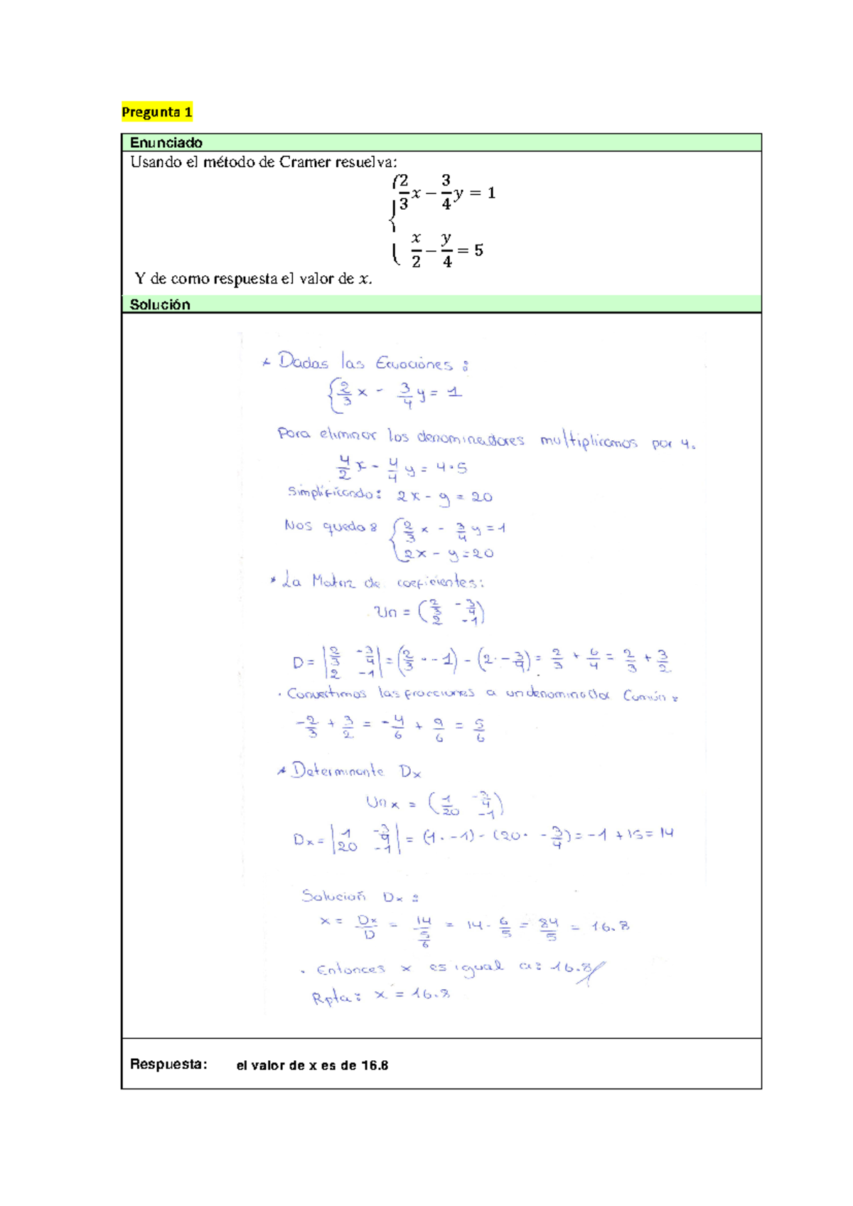 T2 - Examen DE Complementos DE Matematica- Ciclo 1 - Pregunta 1 Enunciado Usando el método de ...
