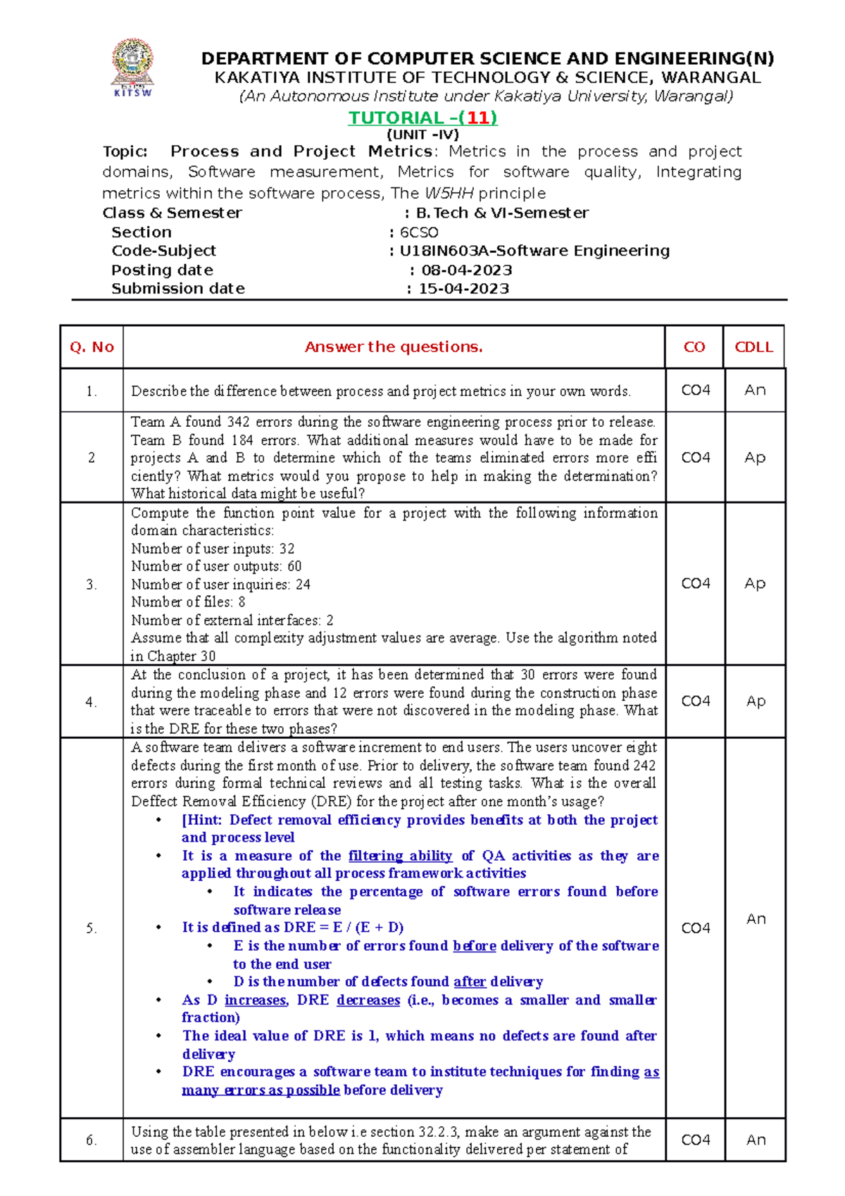 T11 SE U18IN603A 6CSO 2022-23 2 - DEPARTMENT OF COMPUTER SCIENCE AND ENGINEERING(N) KAKATIYA ...