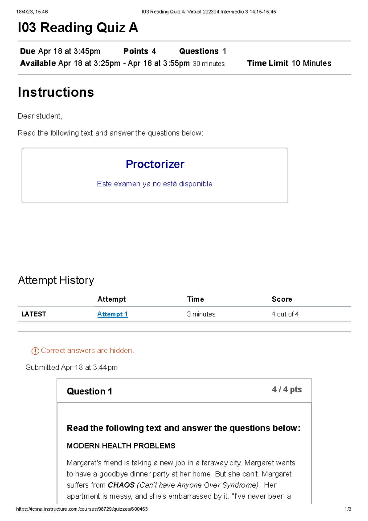 I03 Reading Quiz A Virtual 202304 Intermedio 3 14 15-15 45 - 18/4/23 ...