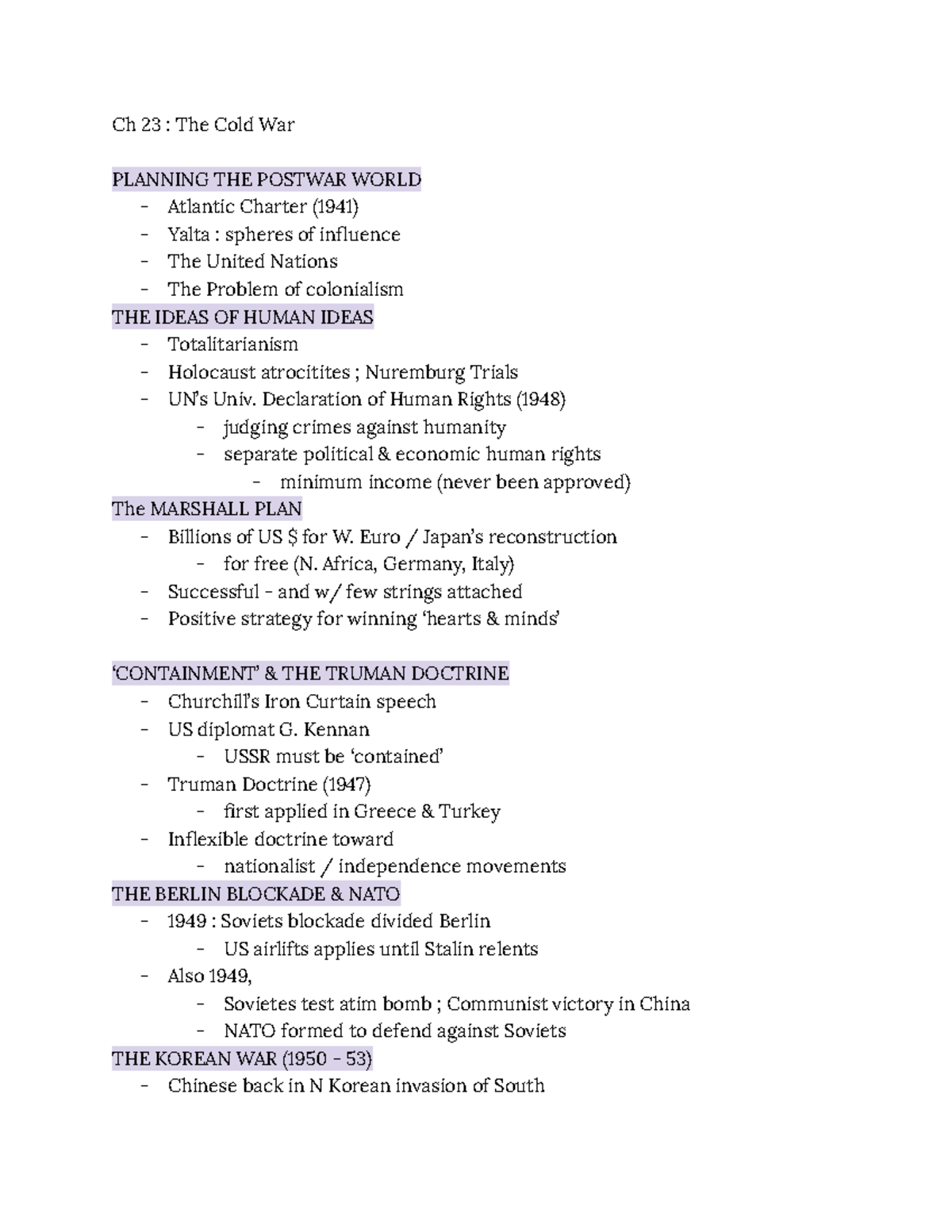 Hist 2020 ch 23 notes - Ch 23 : The Cold War PLANNING THE POSTWAR WORLD ...