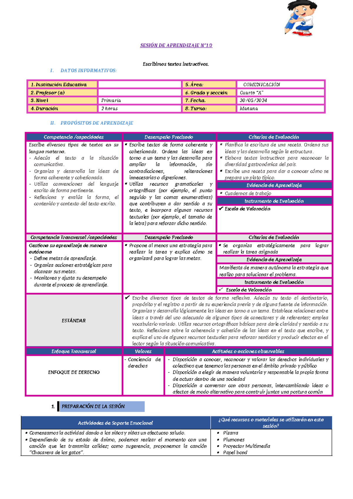 Sesión DE Aprendizaje N° 5 - SESIÓN DE APRENDIZAJE N° Escribimos textos instructivos. I. DATOS ...