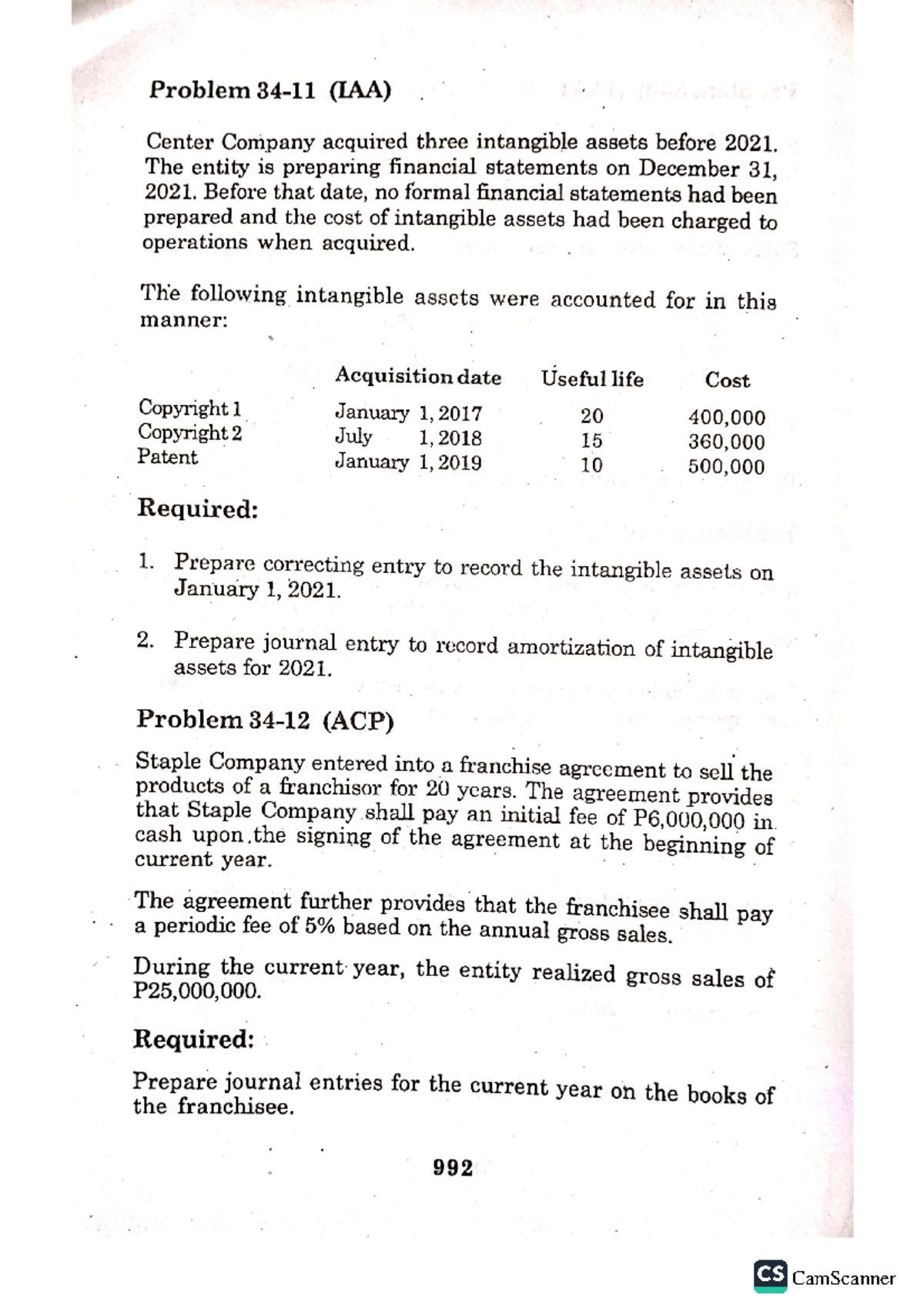 Problem 34 - Intermediate Accounting (Volume One) 2021 Edition Author ...
