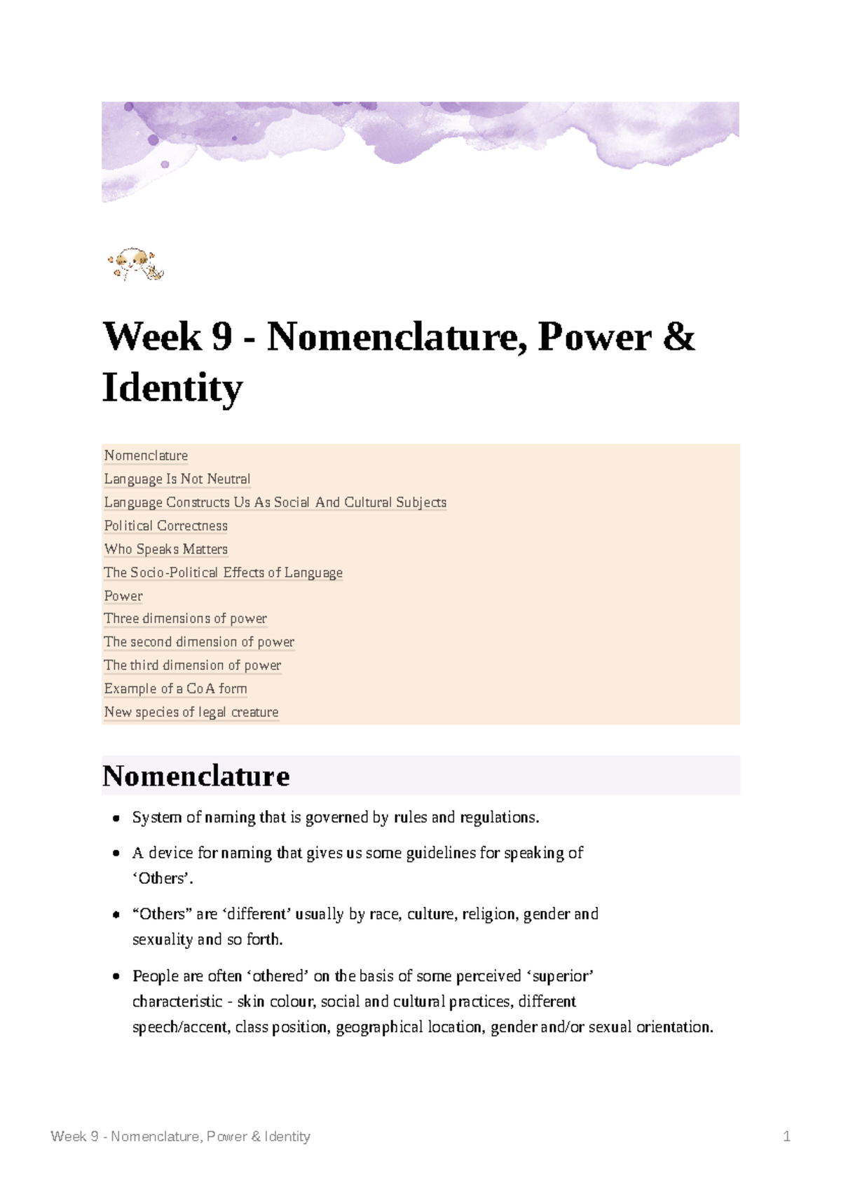 Week 9 - Nomenclature Power Identity - Week 9 - Nomenclature, Power ...
